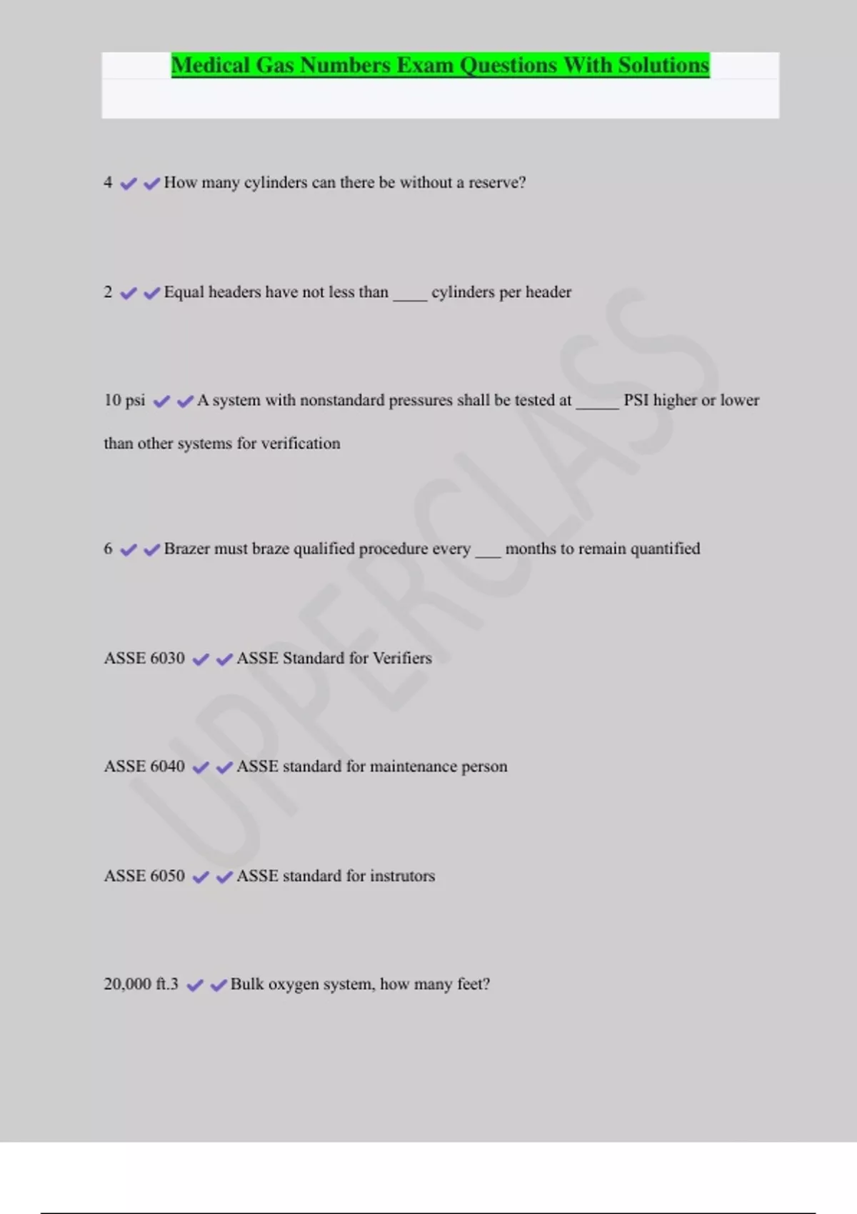 Medical Gas Numbers Exam Questions With Solutions - NFPA-99: - Stuvia US