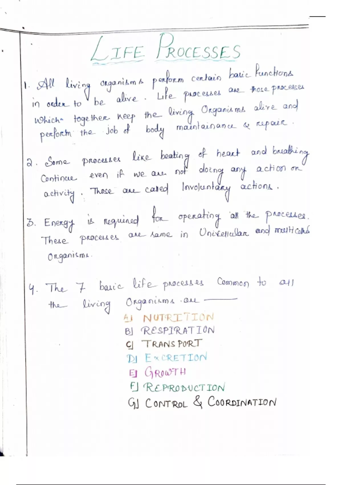 CBSE class 10th science life processes handwritten notes - Science ...