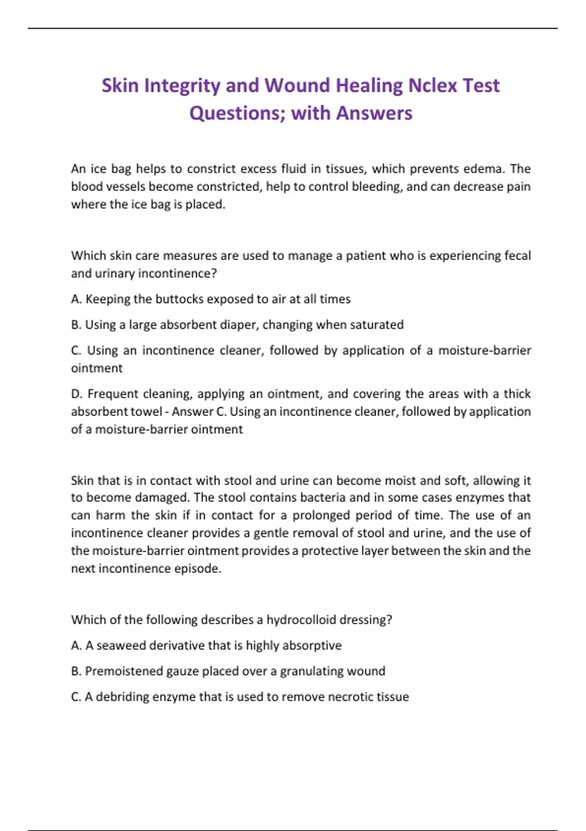 Skin Integrity and Wound Healing Nclex Test Questions; with Answers ...