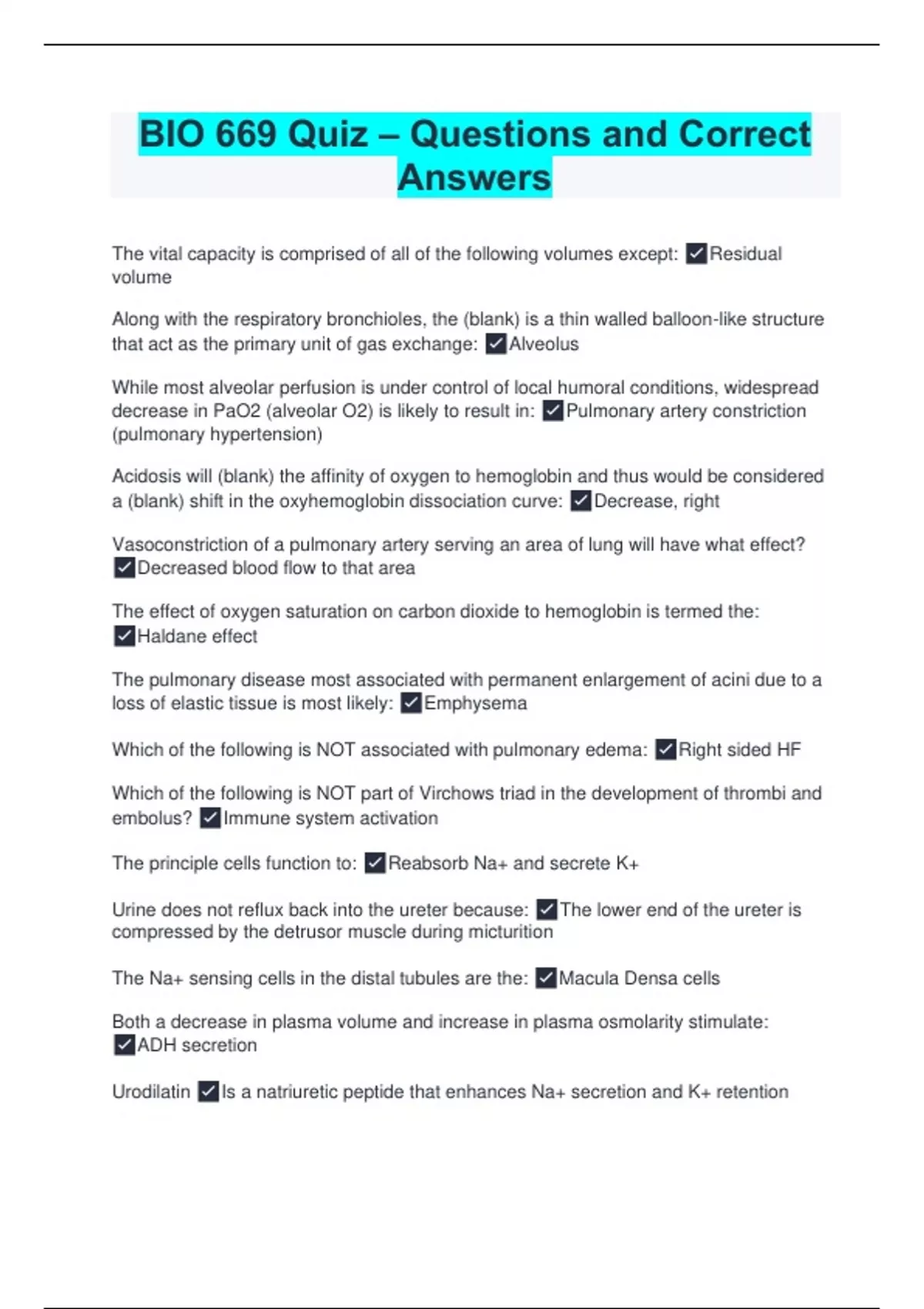 BIO 669 Quiz – Questions and Correct Answers - BIO 669 - Stuvia US