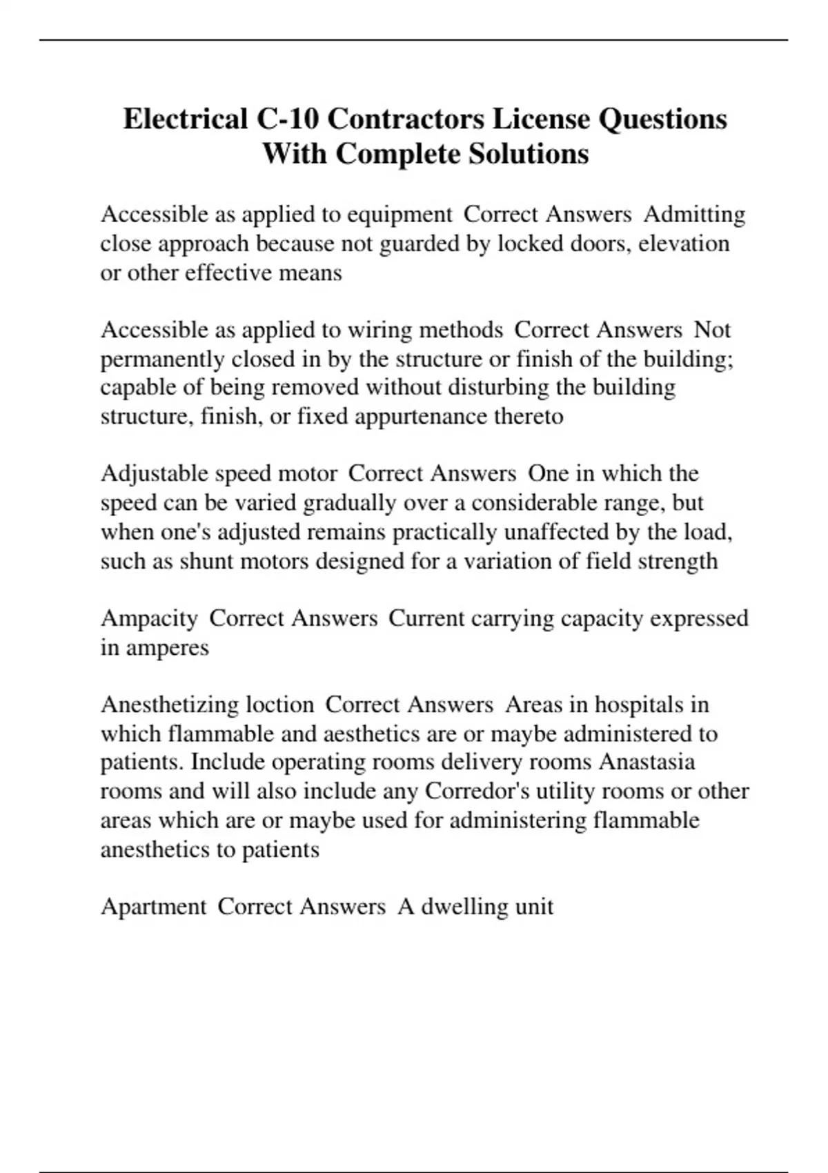 Electrical C-10 Contractors License Questions With Complete Solutions ...