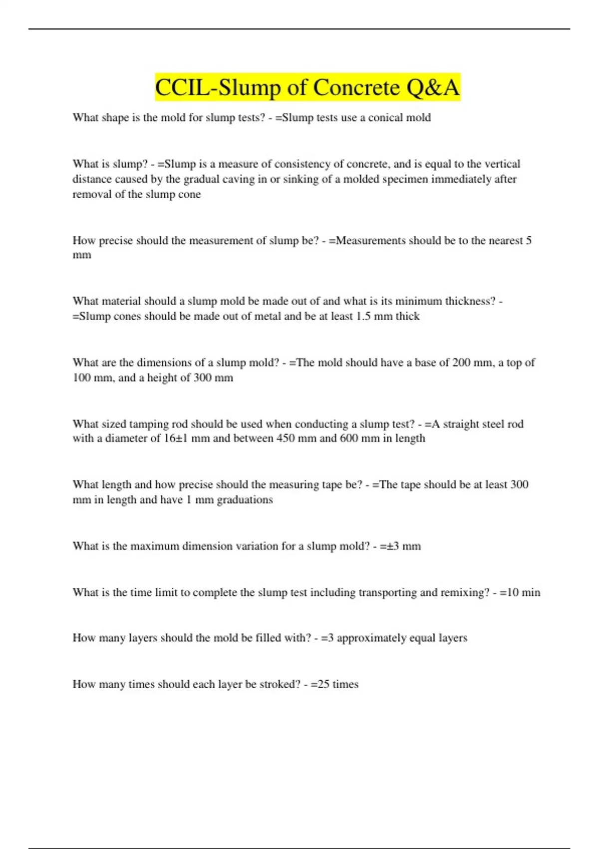 CCIL-Slump of Concrete Q&A What shape is the mold for slump tests ...