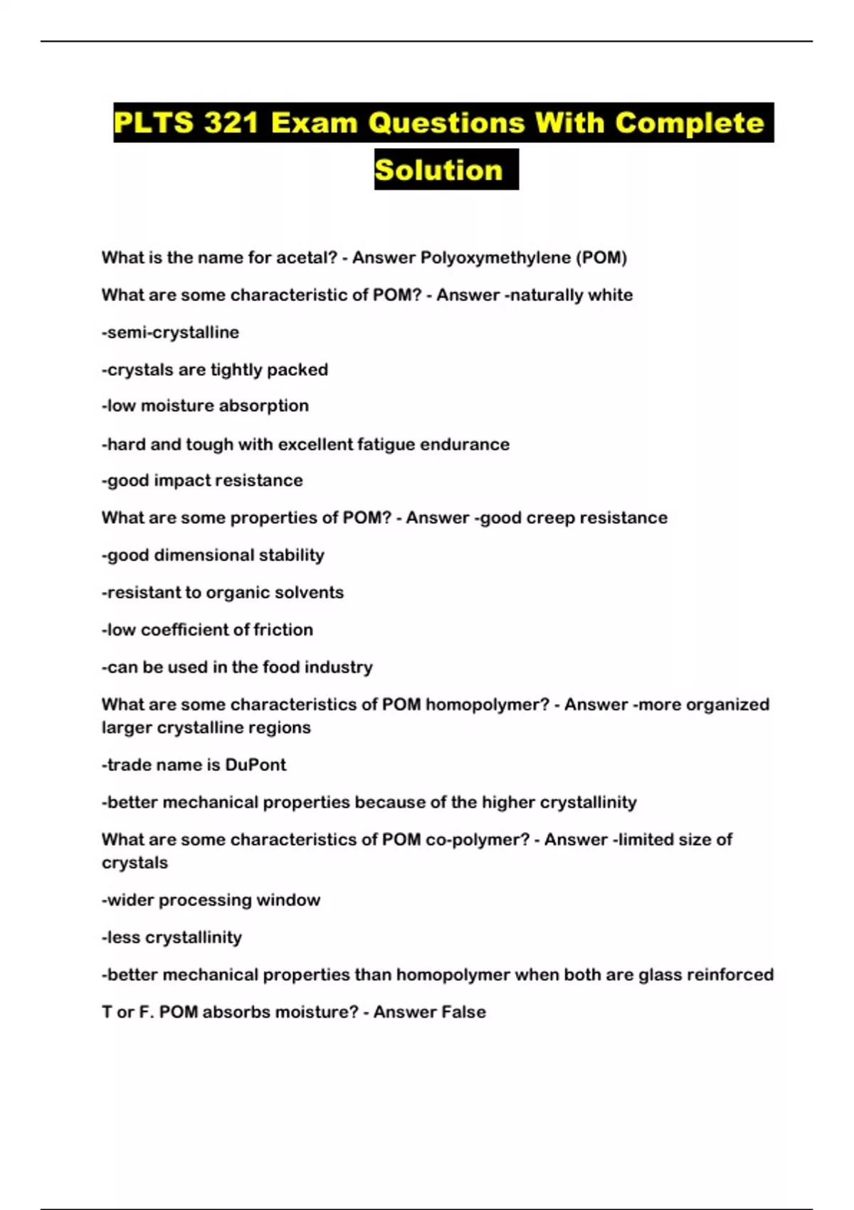 PLTS 321 Exam Questions With Complete Solution - PLTS 321 - Stuvia US