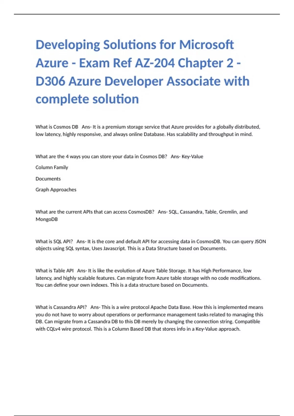 Developing Solutions for Microsoft Azure - Exam Ref AZ-204 Chapter 2 - D306 Azure Developer ...
