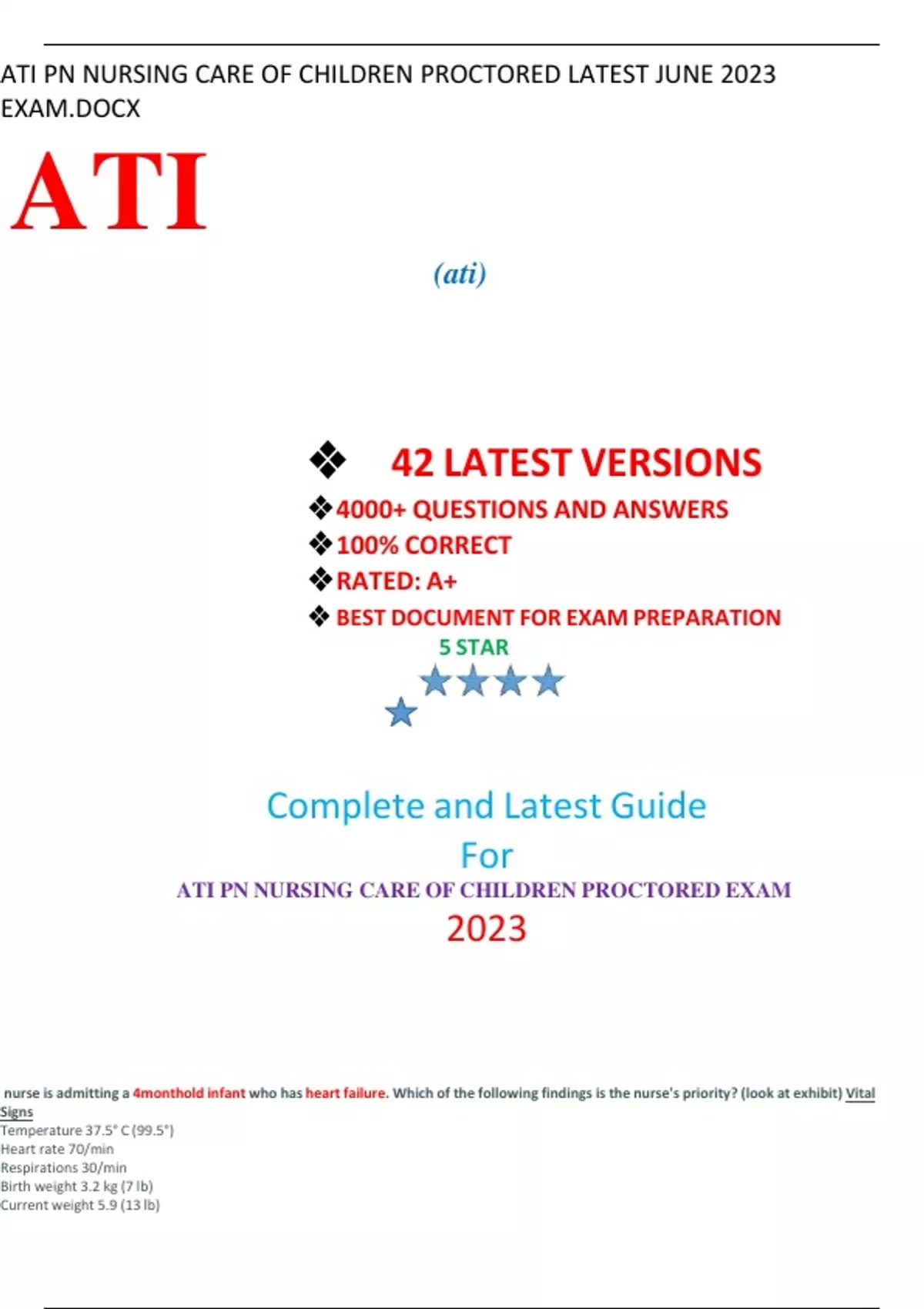 Ati pn nursing care of children proctored latest june 2023 exam ...
