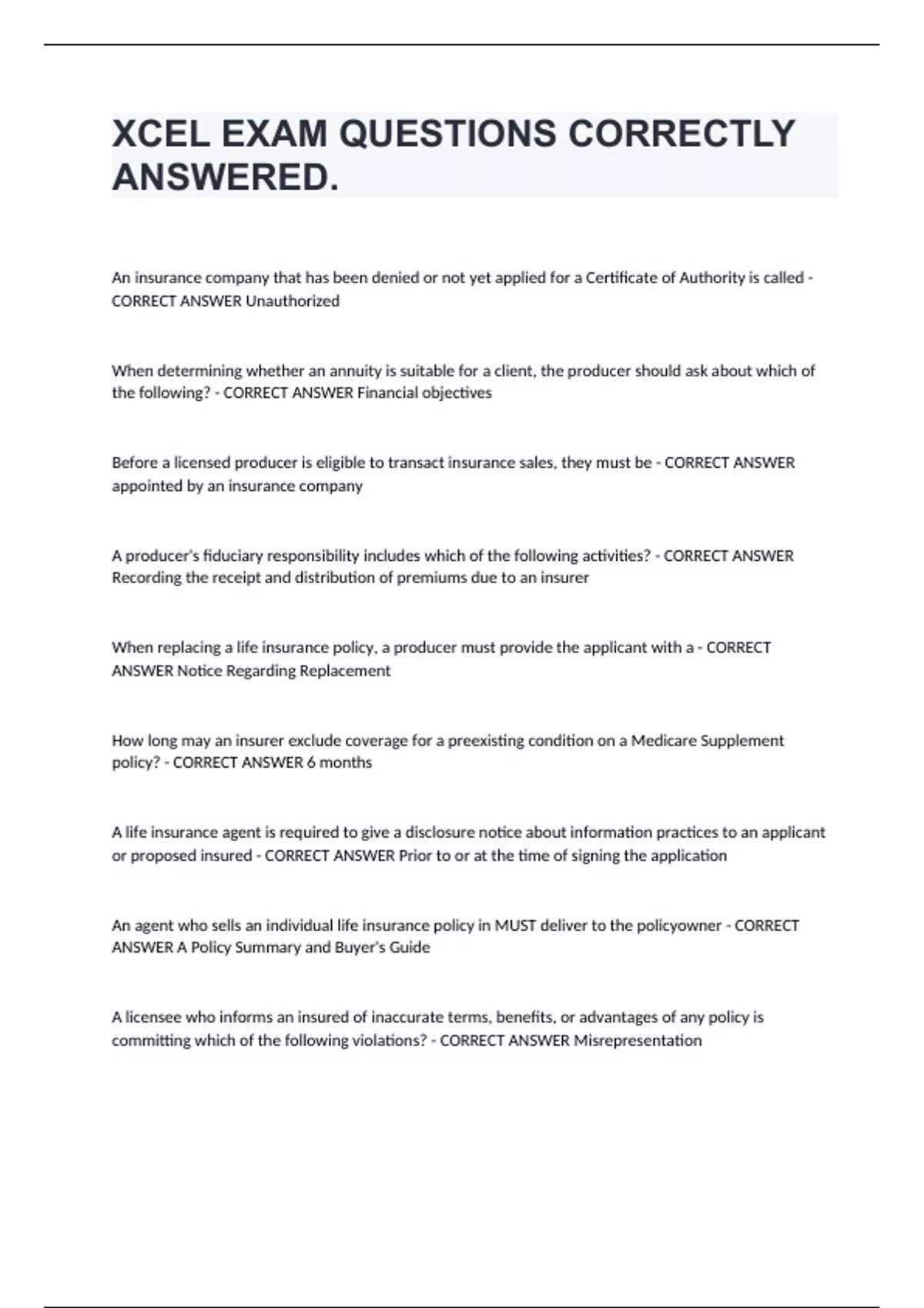 XCEL STUDY SOLUTIONS BUNDLE PACK/OVER 1000 EXAM QUESTIONS CORRECTLY ...