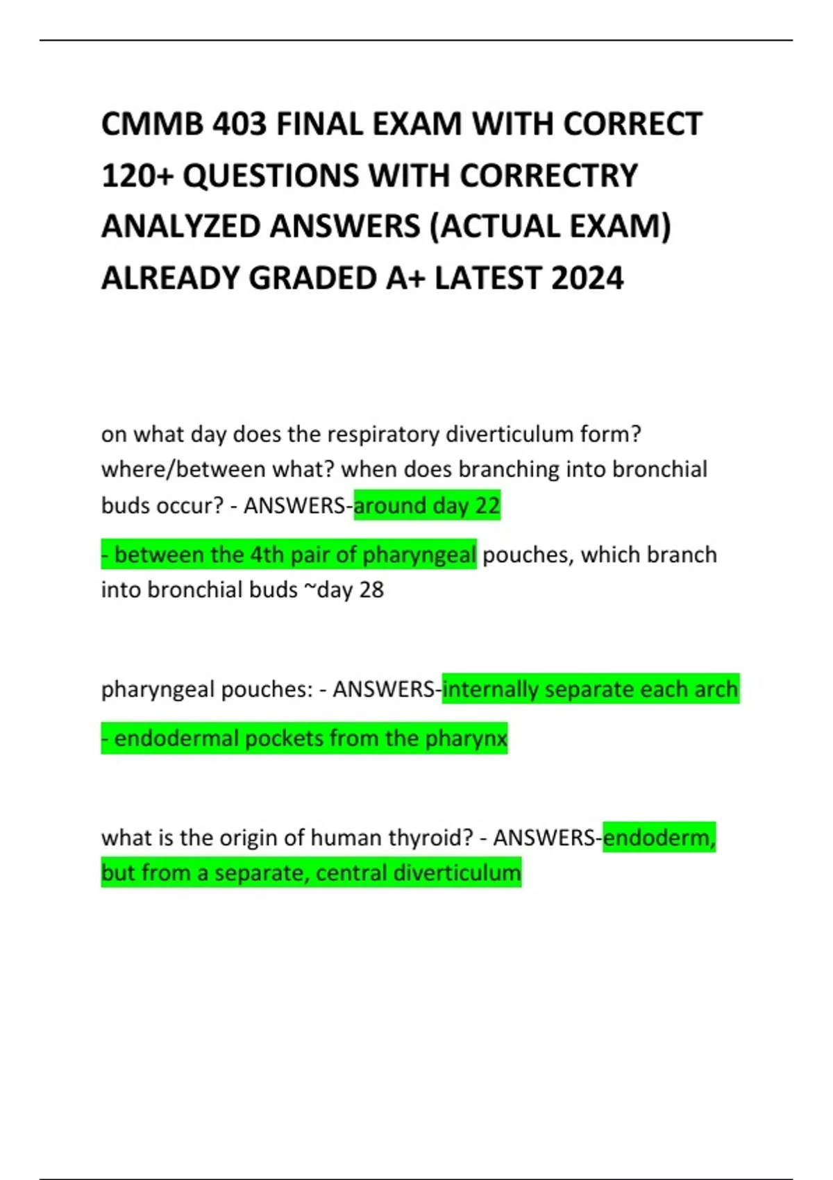 CMMB 403 FINAL EXAM WITH CORRECT 120+ QUESTIONS WITH CORRECTRY ANALYZED ...