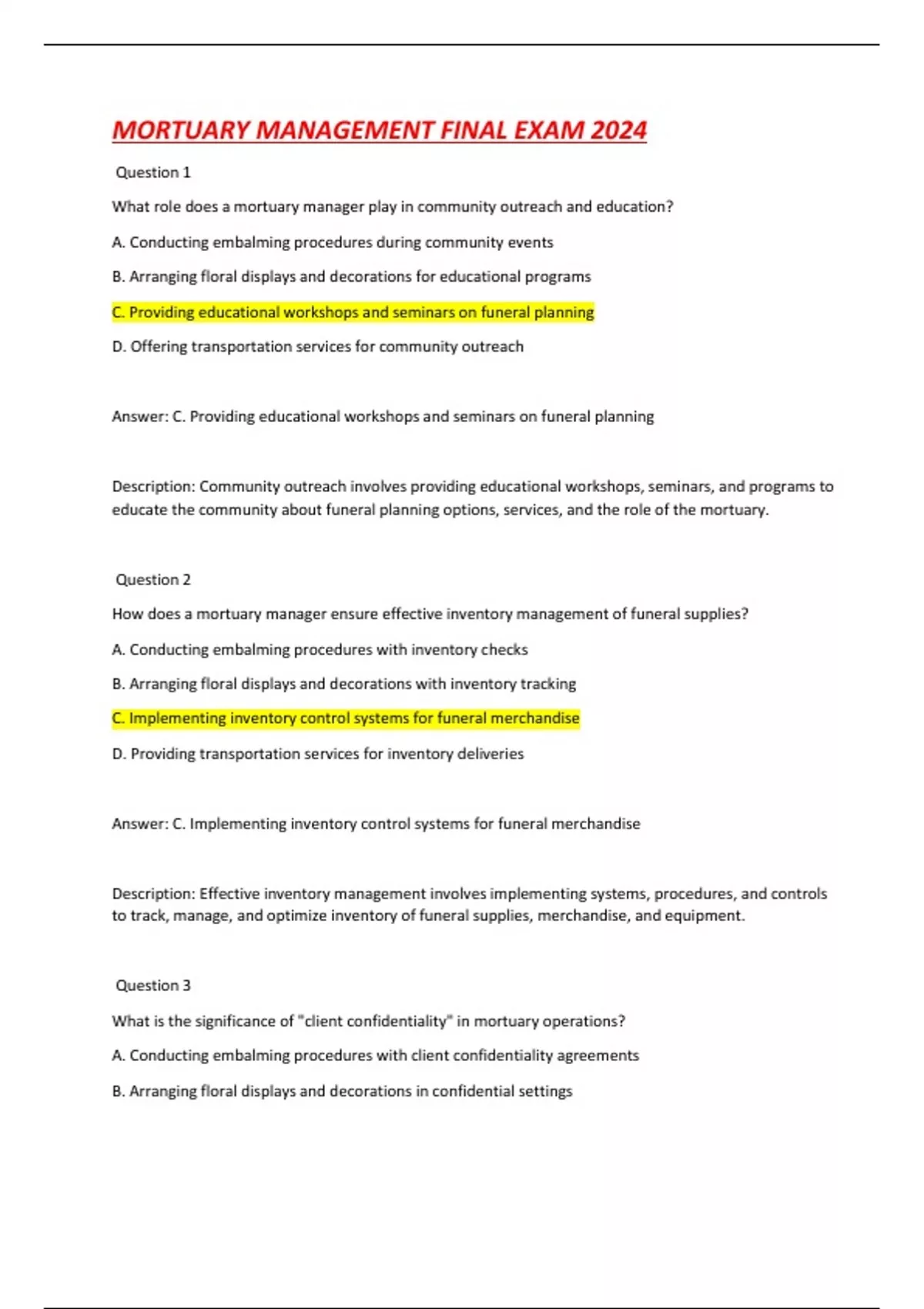 MORTUARY MANAGEMENT FINAL EXAM 2024 - MORTUARY MANAGEMENT - Stuvia US