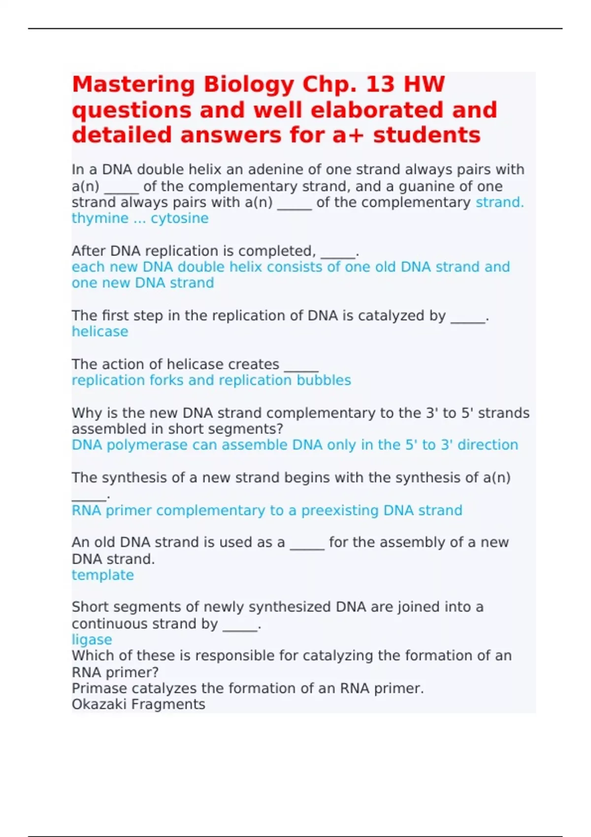 Mastering Biology Chp. 15 HW questions and well elaborated and detailed ...