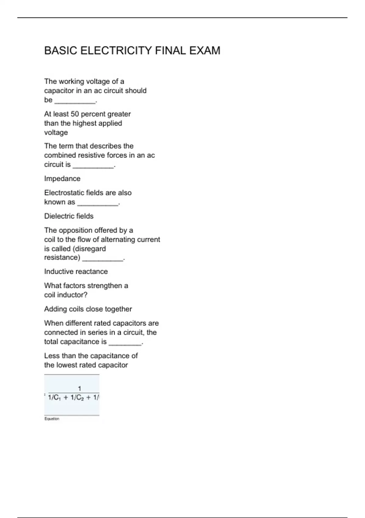 BASIC ELECTRICITY FINAL EXAM - BASIC ELECTRICITY - Stuvia US