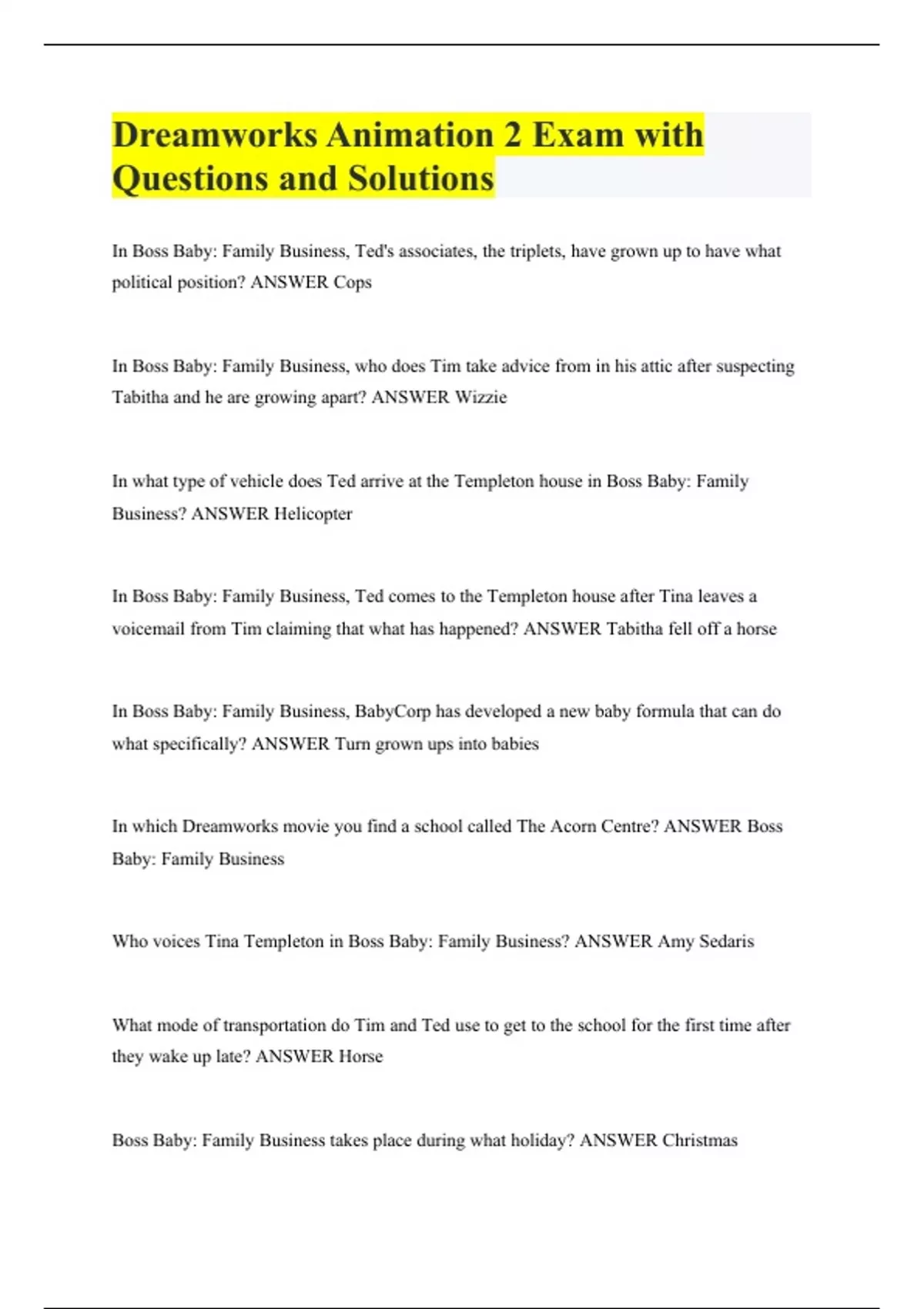 Dreamworks Animation 2 Exam with Questions and Solutions - Animation ...