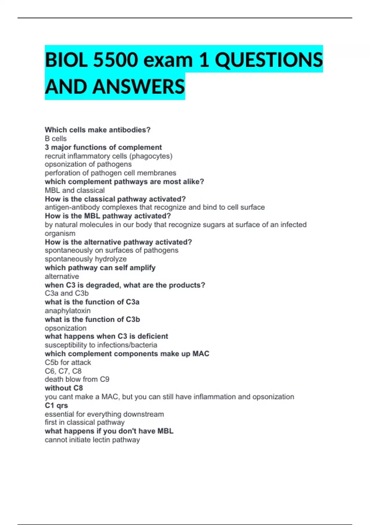 BIOL 5500 exam 1 QUESTIONS AND ANSWERS - BIOL 5500 - Stuvia US