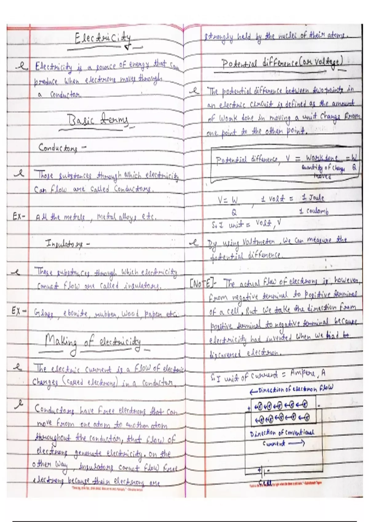 Electricity Class 10th Detailed HandWritten Notes - Science - Stuvia US