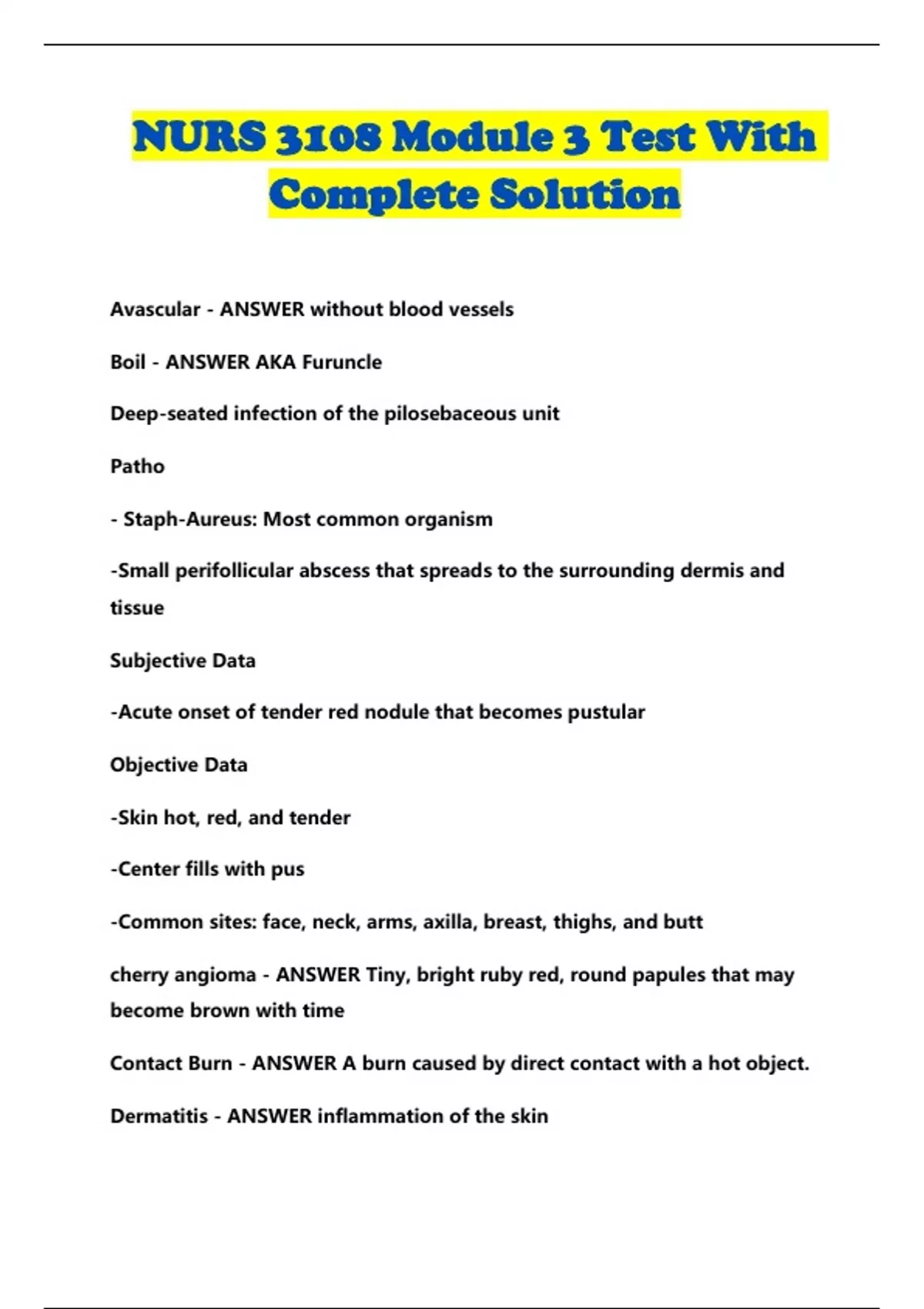 NURS 3108 Module 3 Test With Complete Solution - NURS 3108 - Stuvia US