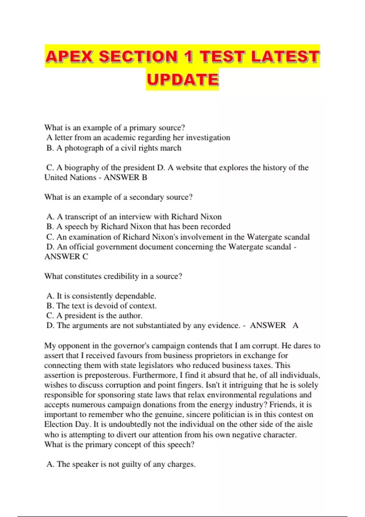 APEX SECTION 1 TEST LATEST UPDATE - APEX - Stuvia US