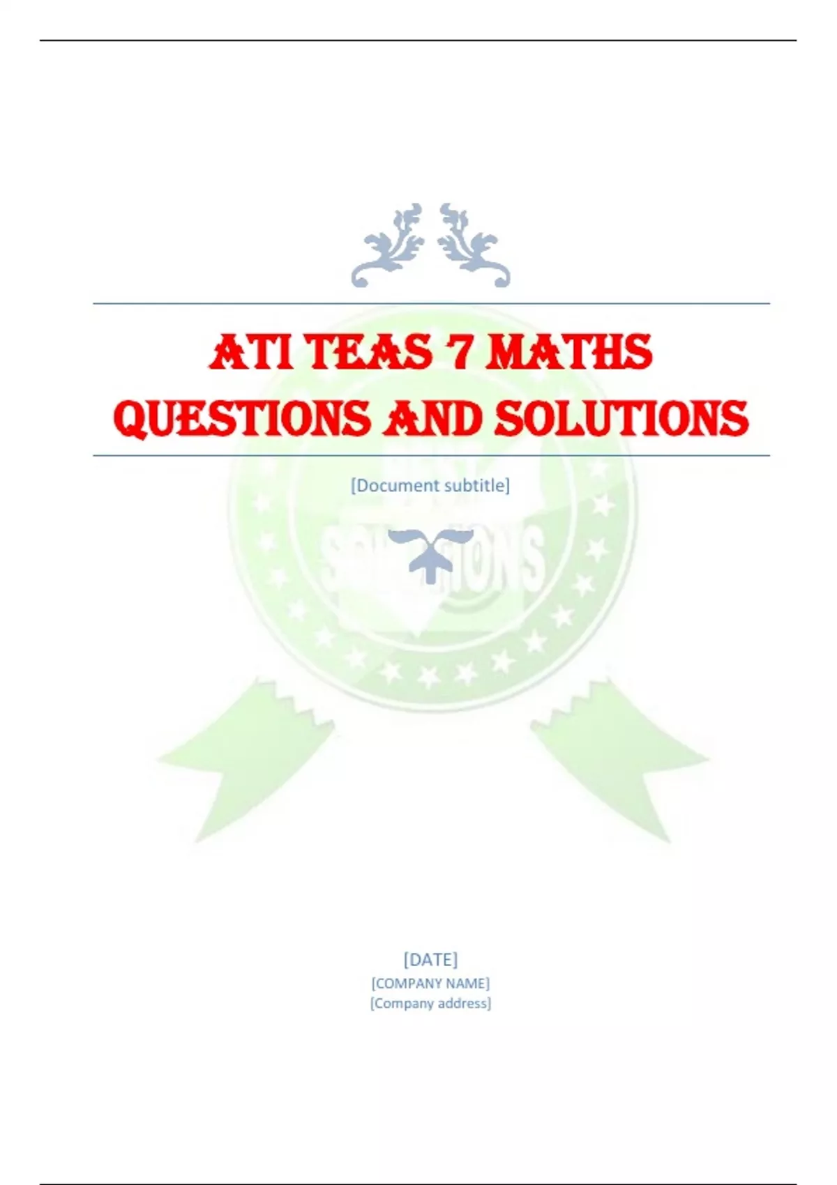 ATI TEAS 7 MATHS QUESTIONS AND SOLUTIONS - SOLUTION MANUAL FOR STOCHASTIC FINANCE (Introdu ...