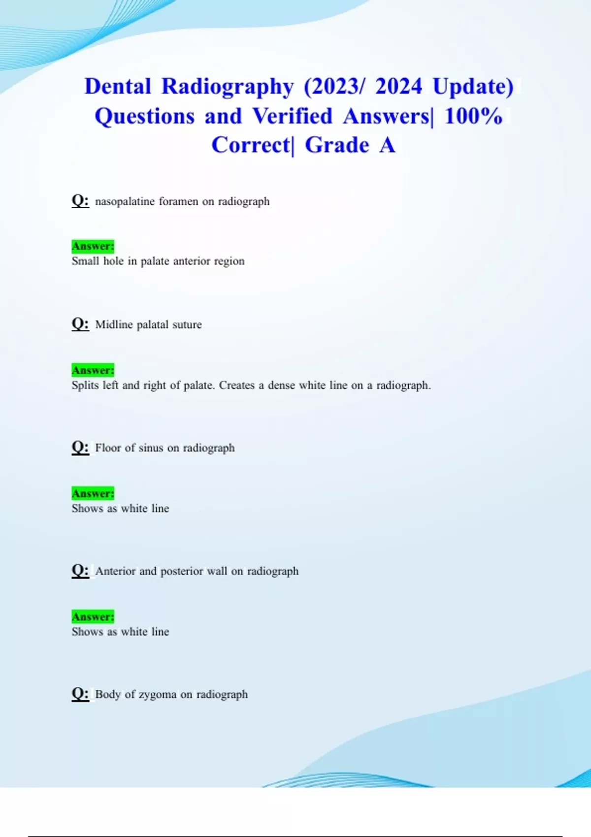 Dental Radiography Exam (2023/ 2024 Update) Questions and Verified ...