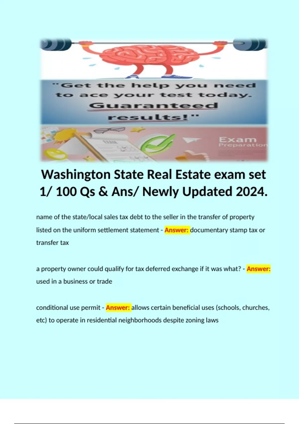 Washington State Real Estate exam set 1/ 100 Qs & Ans/ Newly Updated ...
