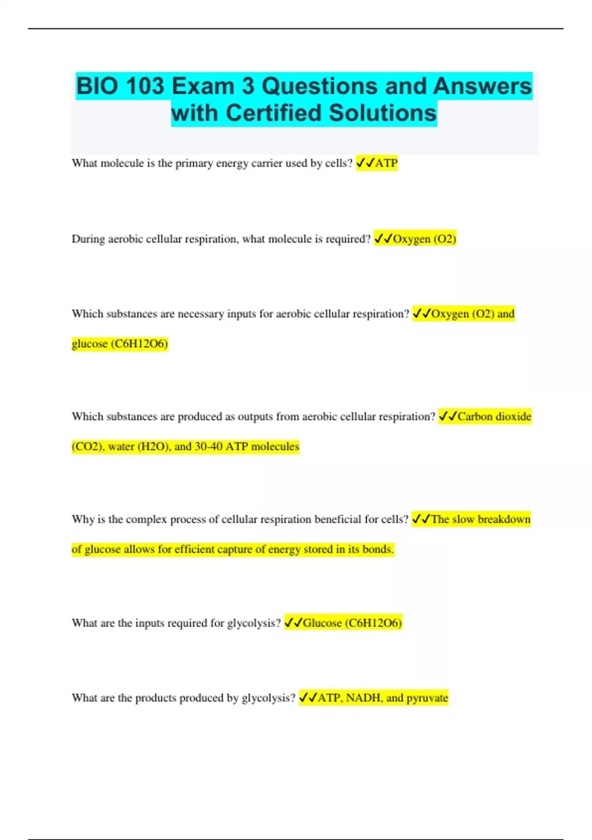 BIO 103 Exam 3 Questions and Answers with Certified Solutions - BIO 103 ...
