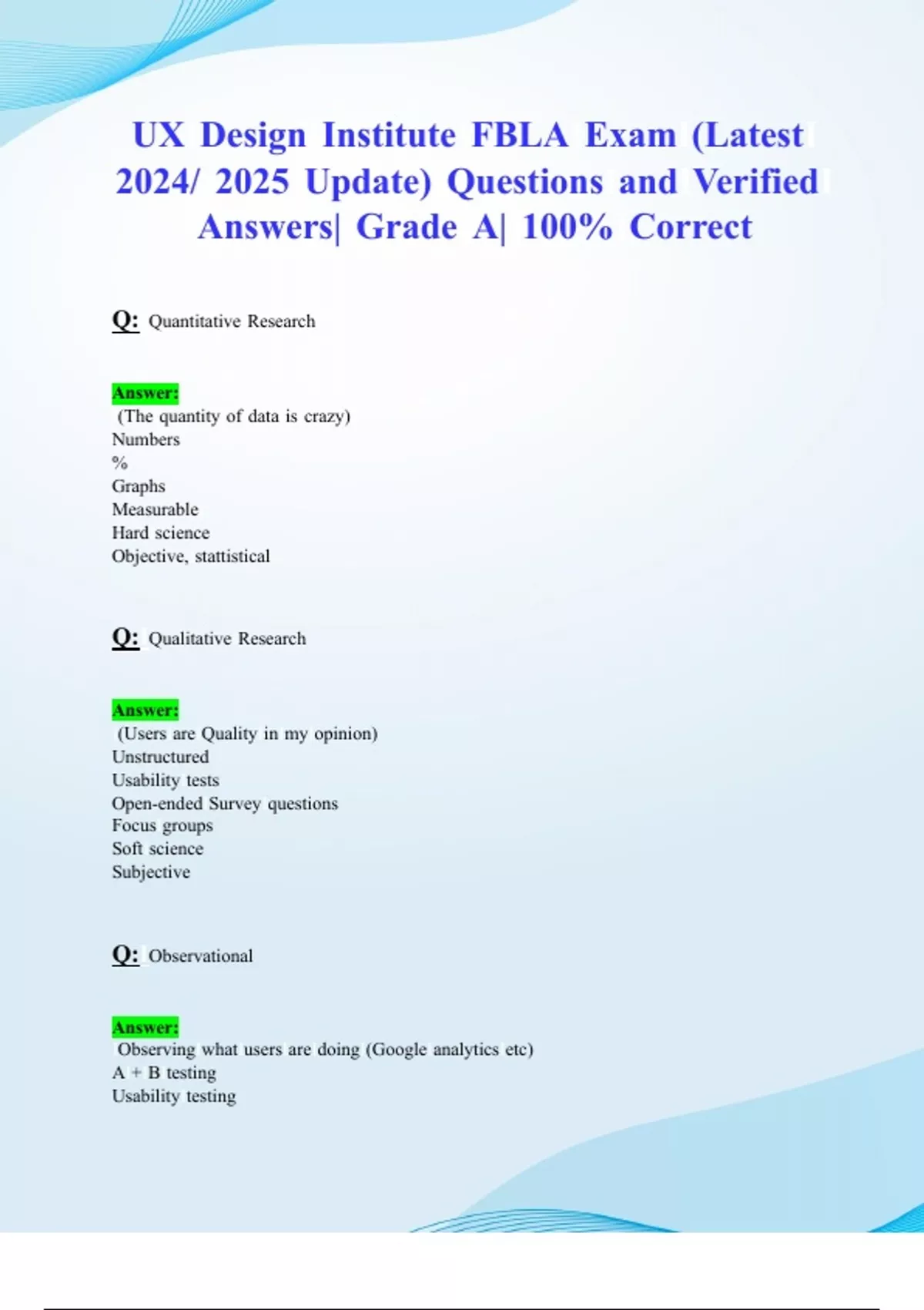 UX Design Institute Professional Diploma Final Exams | Questions and Verified Answers| Grade A ...