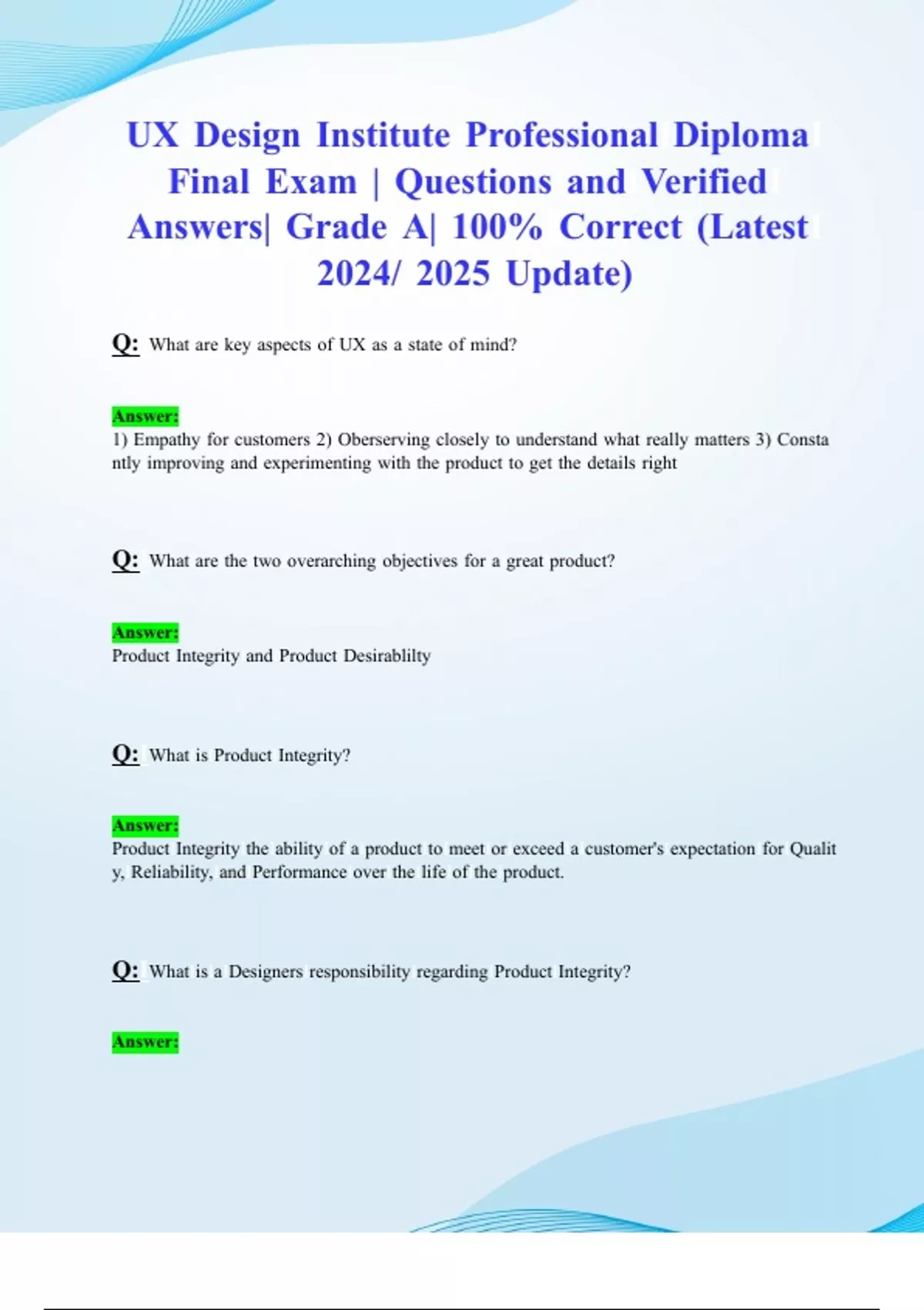 UX Design Institute Professional Diploma Final Exam | Questions and ...