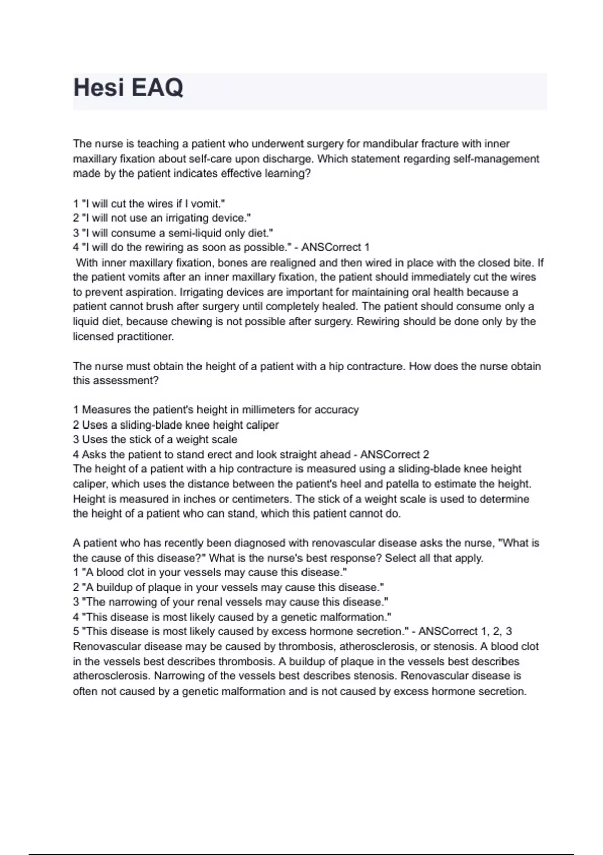 Hesi EAQ questions and answers rated A+ by experts 2024/2025 - EAQ ...