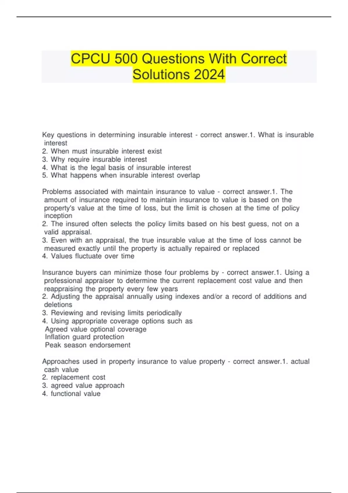 CPCU 500 Questions With Correct Solutions 2024 - CPCU 500 - Stuvia US