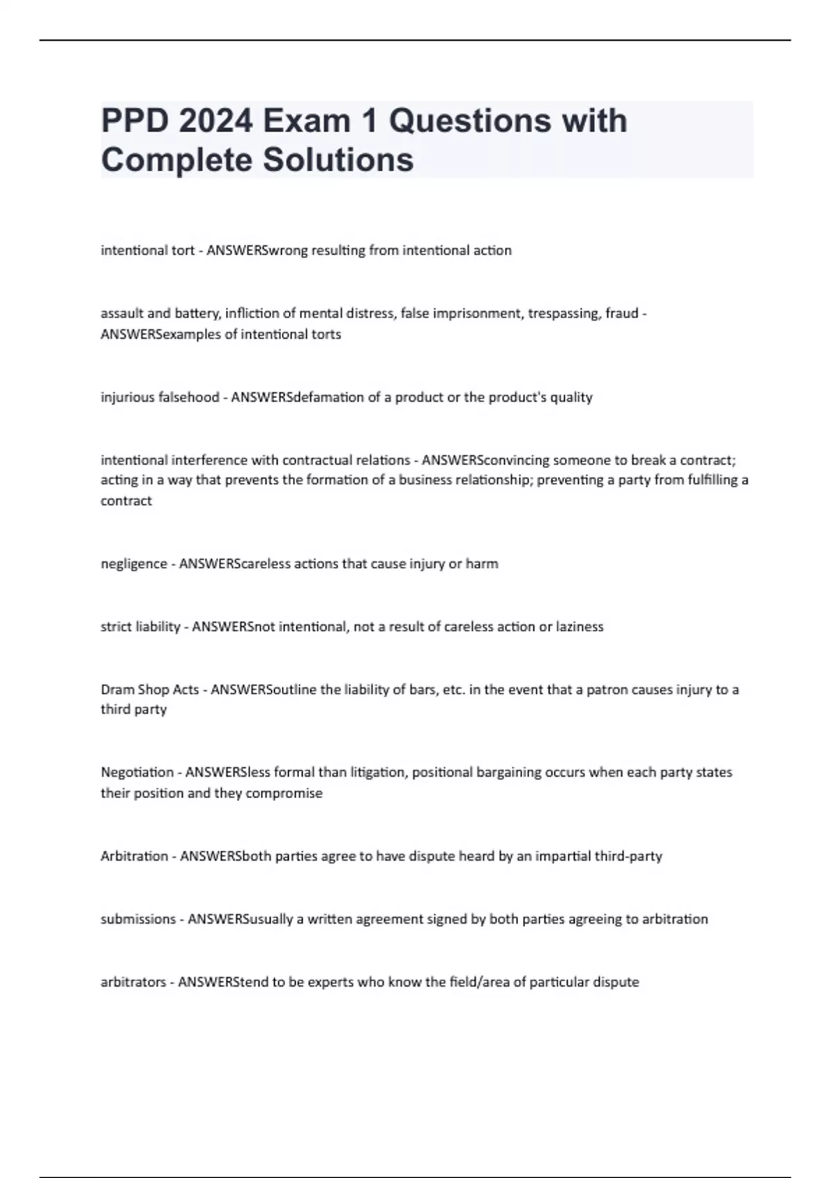 PPD 2024 Exam 1 Questions with Complete Solutions - PPD 2024 - Stuvia US