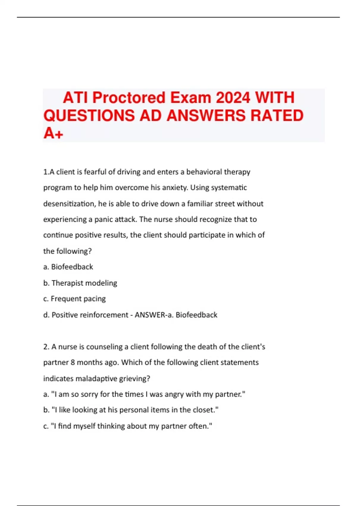 ATI Proctored Exam 2024 WITH QUESTIONS AD ANSWERS RATED A+ , ATI ...