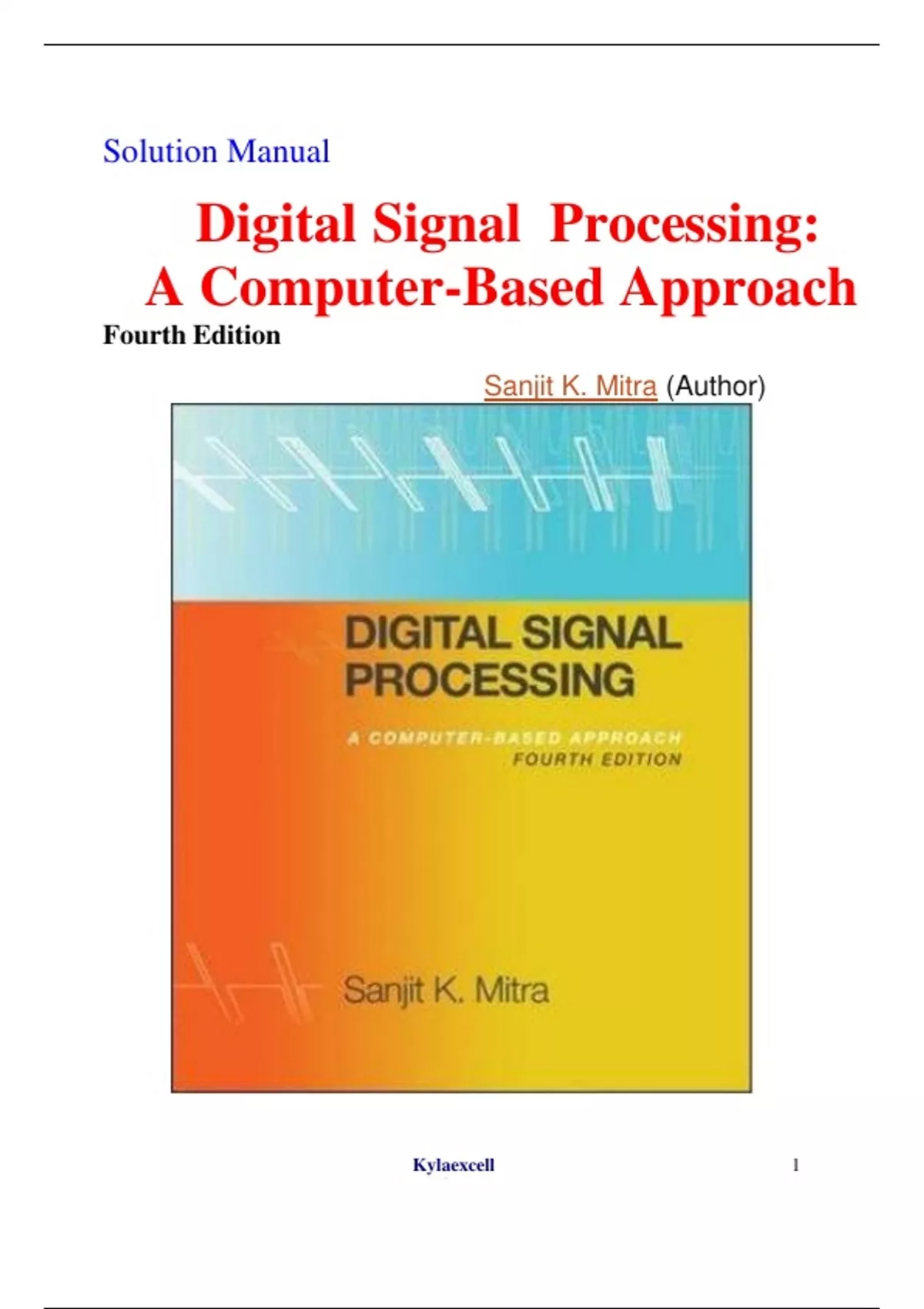 Solution Manual - Digital Signal Processing: A Computer-Based Approach Fourth Edition ( Sanjit K ...