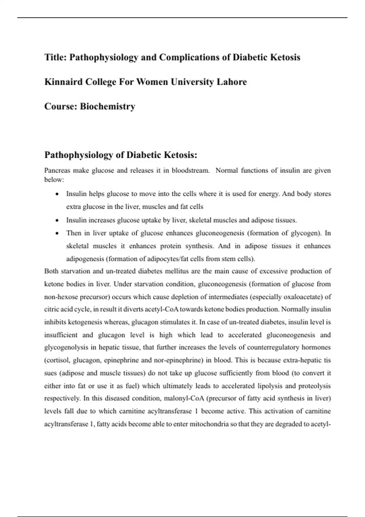 Pathophysiology of Diabetic Ketosis - Metabolic Disorder - Stuvia US