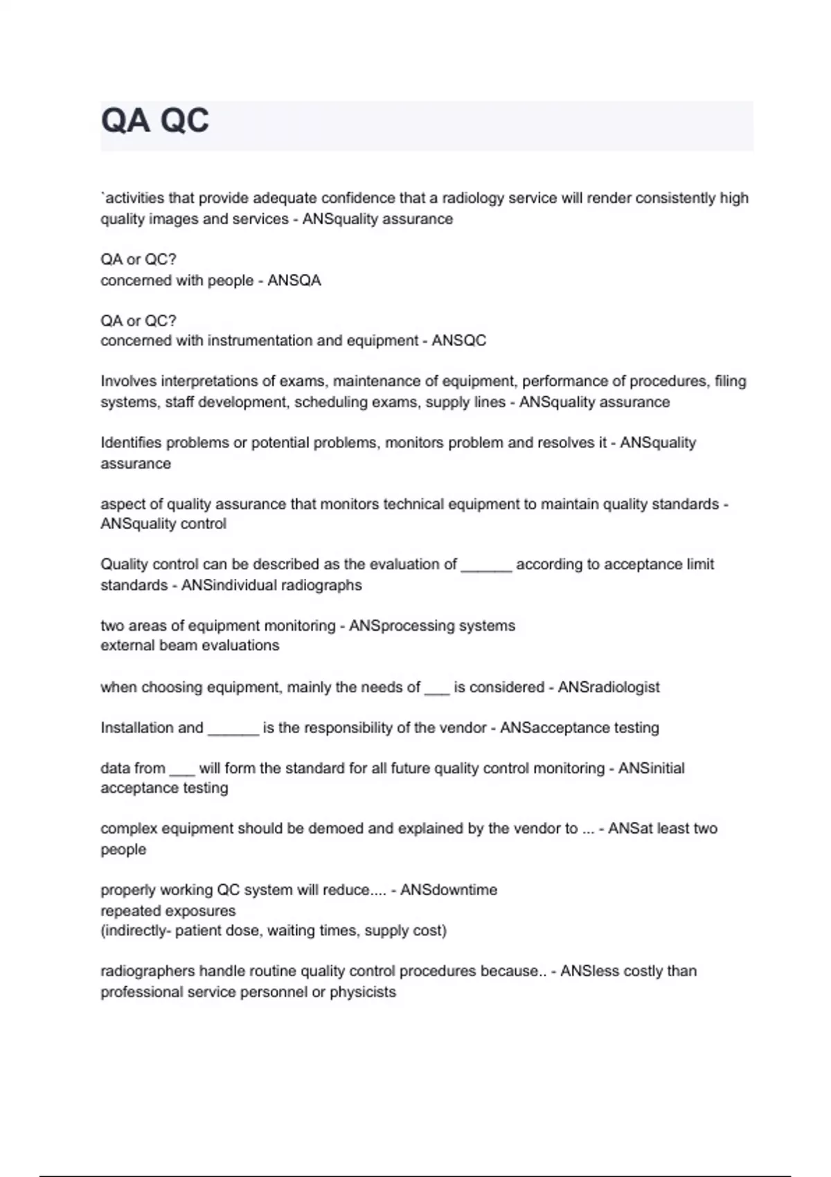 QA QC EXAM 2024/2025 QUESTIONS & ANSWERS 100% CORRECT (ALL BUNDLED HERE!!!) - Stuvia US