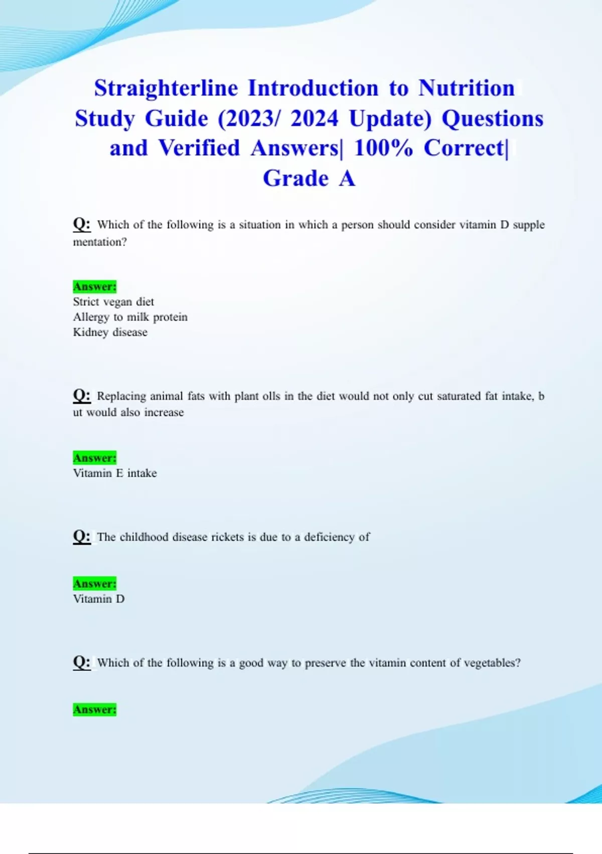 Straighterline Introduction to Nutrition Study Guide (2024/ 2025 Update ...