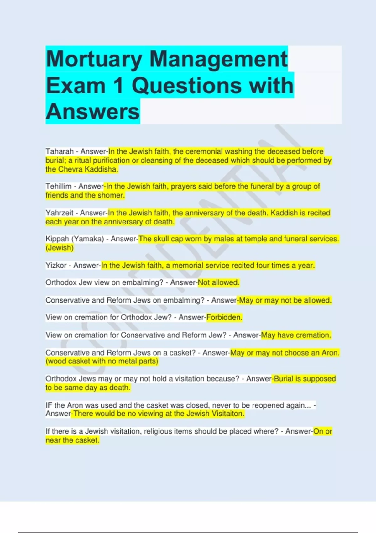 Mortuary Management Exam 1 Questions with Answers - Mortuary Management ...