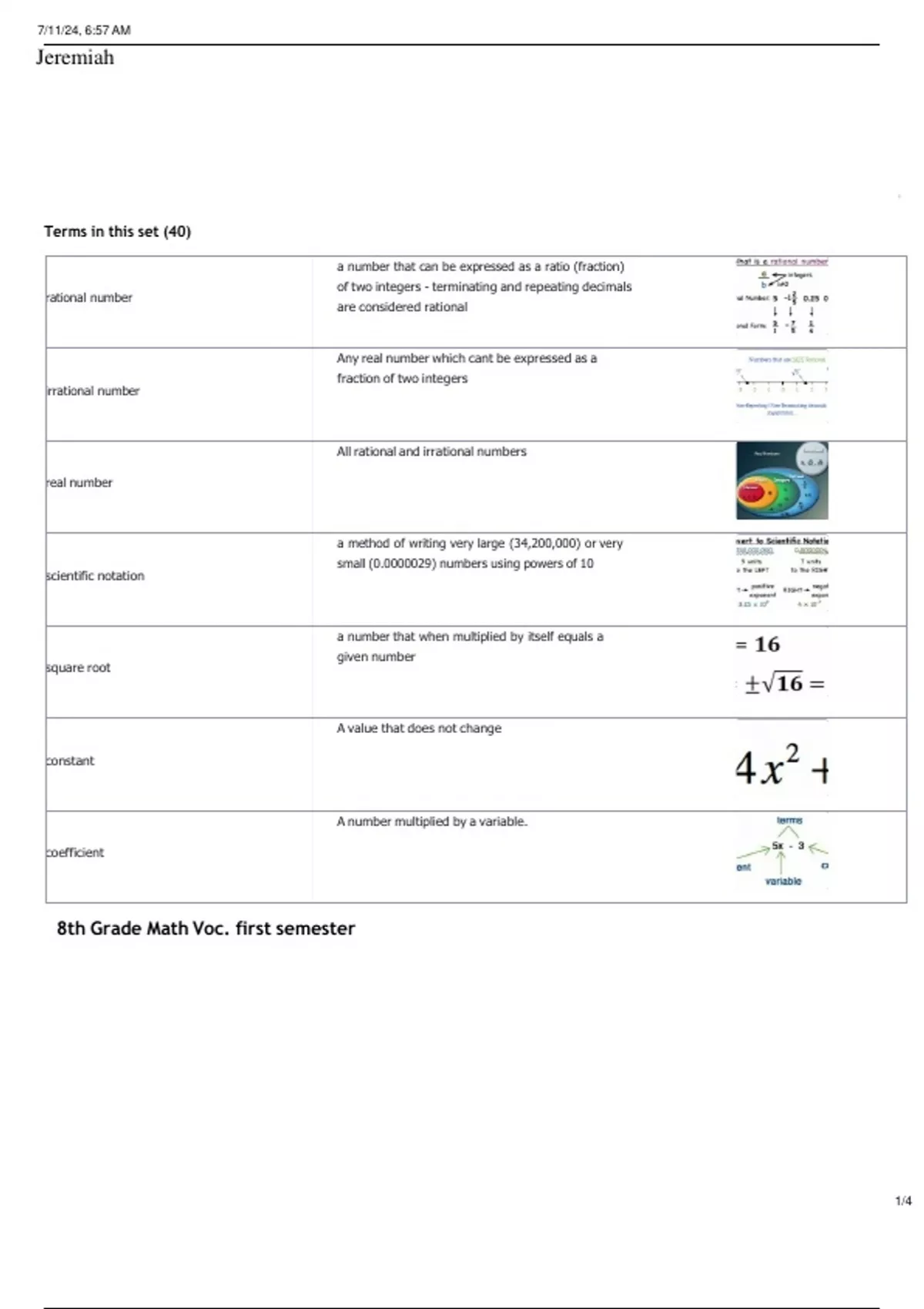 8th Grade Math Voc. first semester Flashcards _ Questions and Answers ...