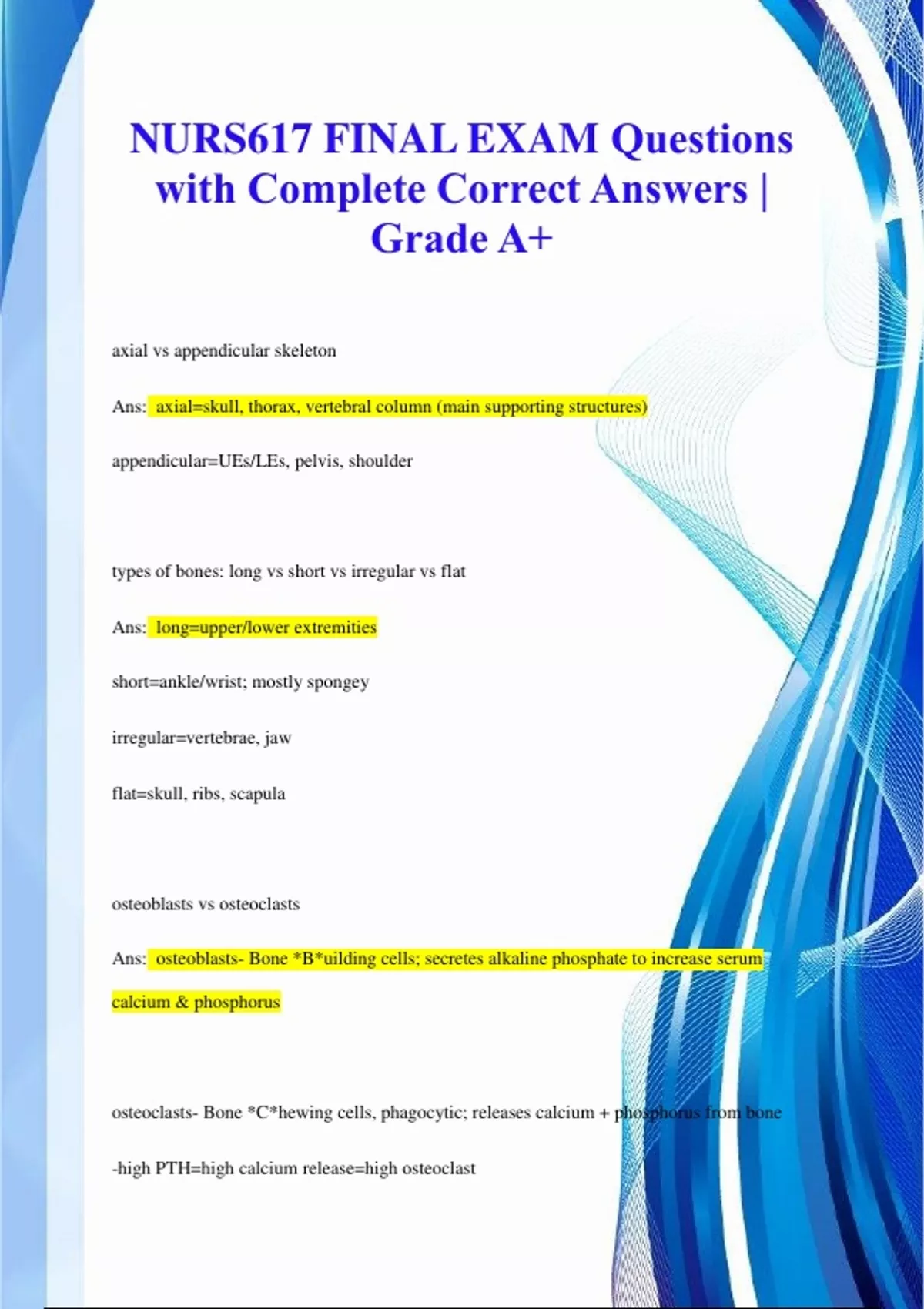 NURS617 FINAL EXAM Questions with Complete Correct Answers | Grade A+ ...