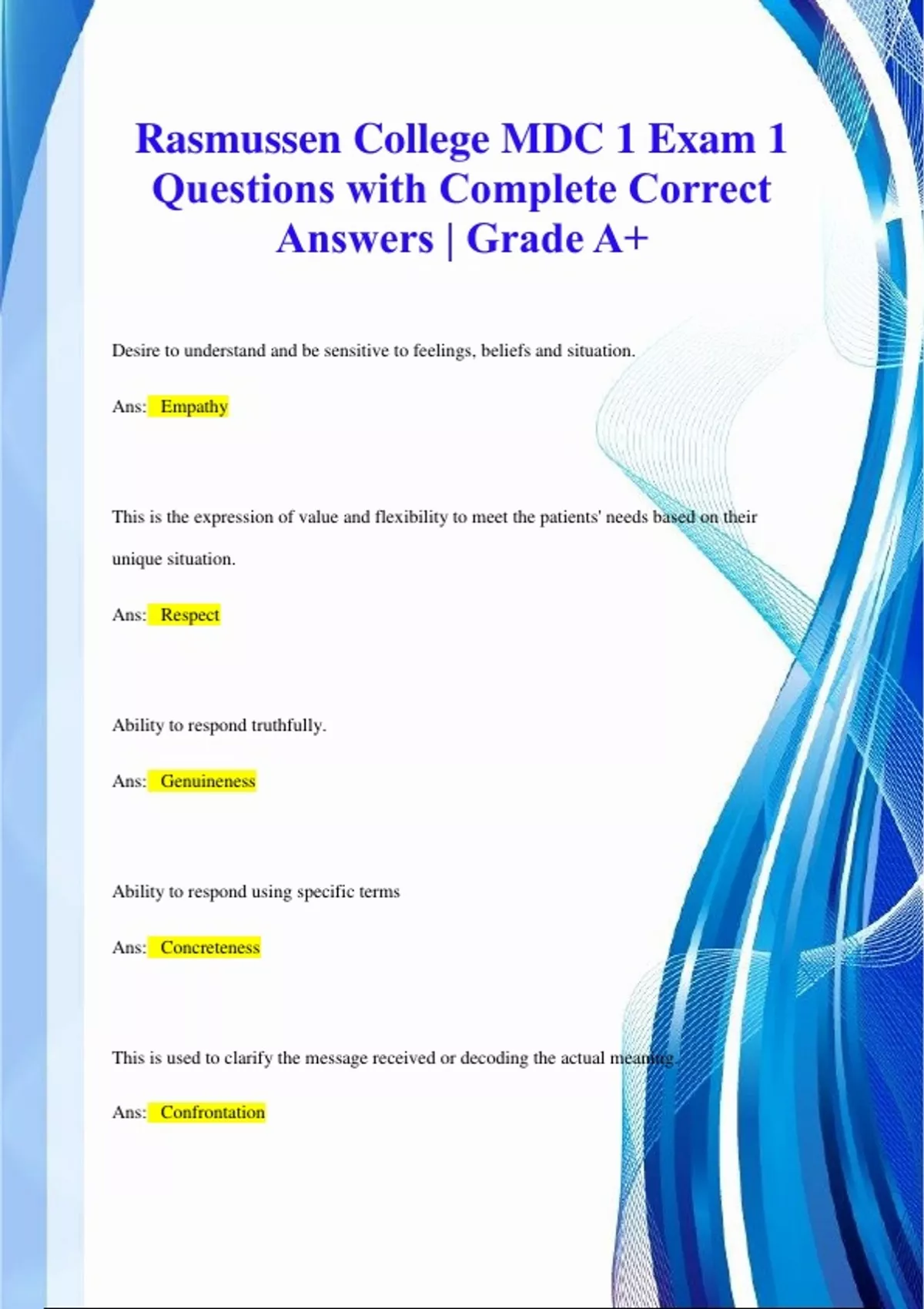 Rasmussen College MDC 1 Exam 1 Questions with Complete Correct Answers ...