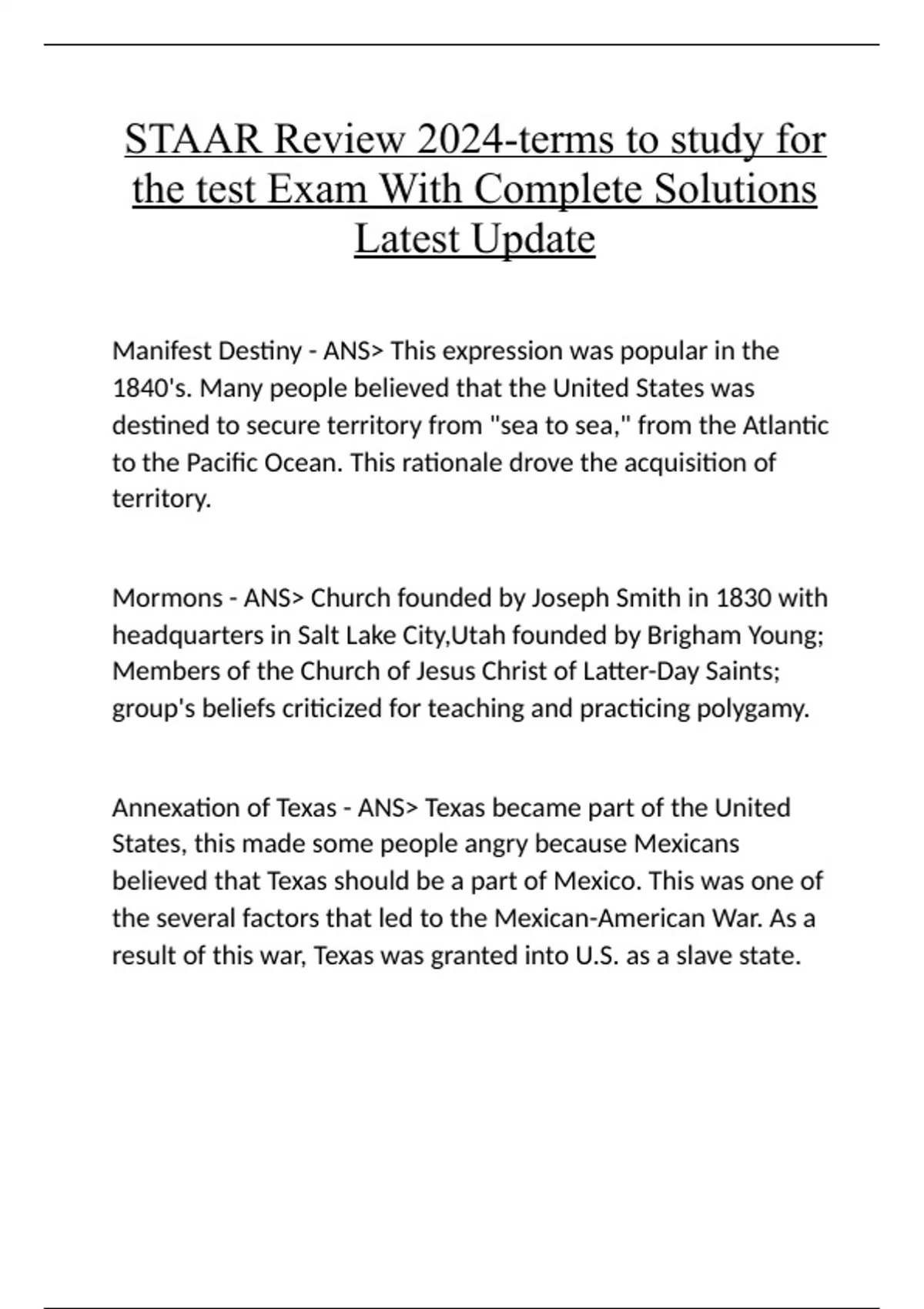 STAAR Review 2024-terms to study for the test Exam With Complete ...