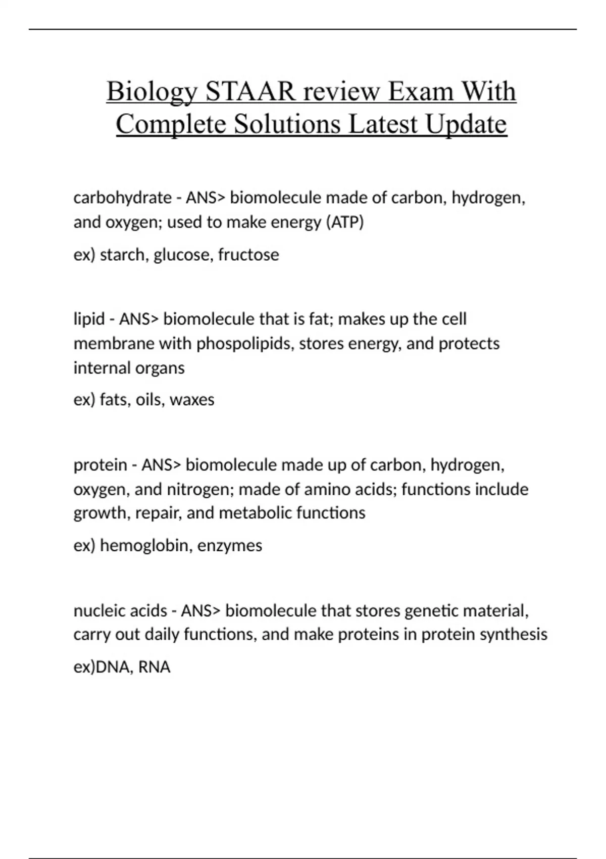 Biology STAAR review Exam With Complete Solutions Latest Update - STAAR ...