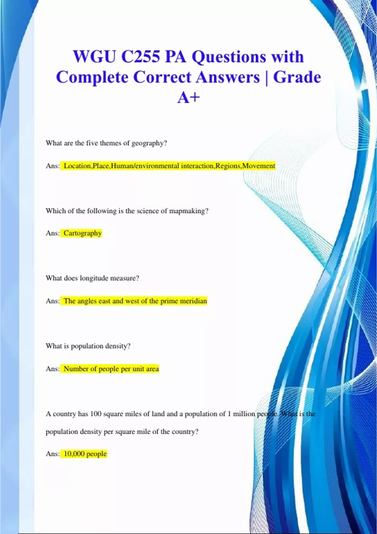 WGU C255 PA Questions with Complete Correct Answers | Grade A+ - WGU ...