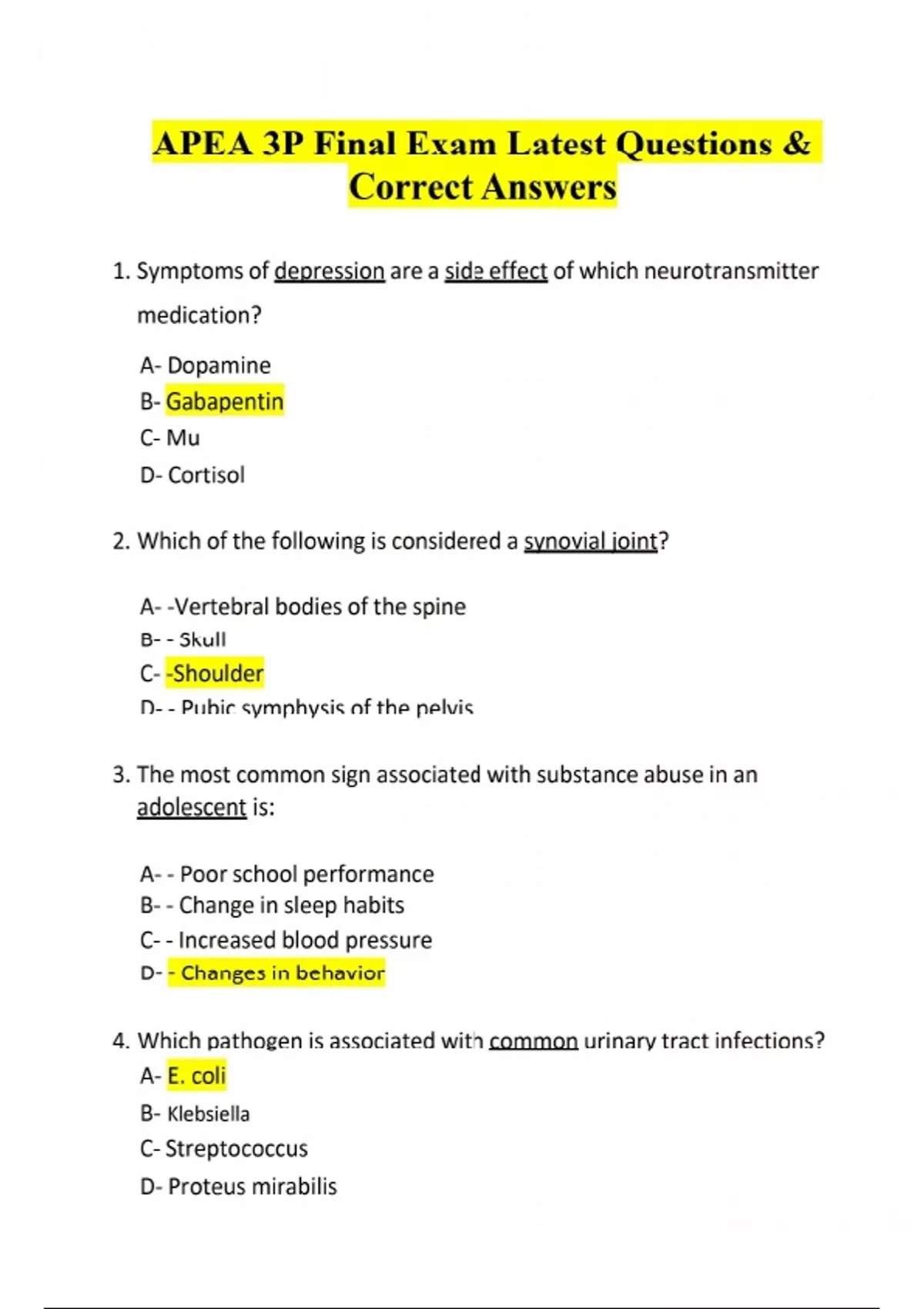 APEA 3P Final Exam Latest Questions & Correct Answers Free - Apea ...