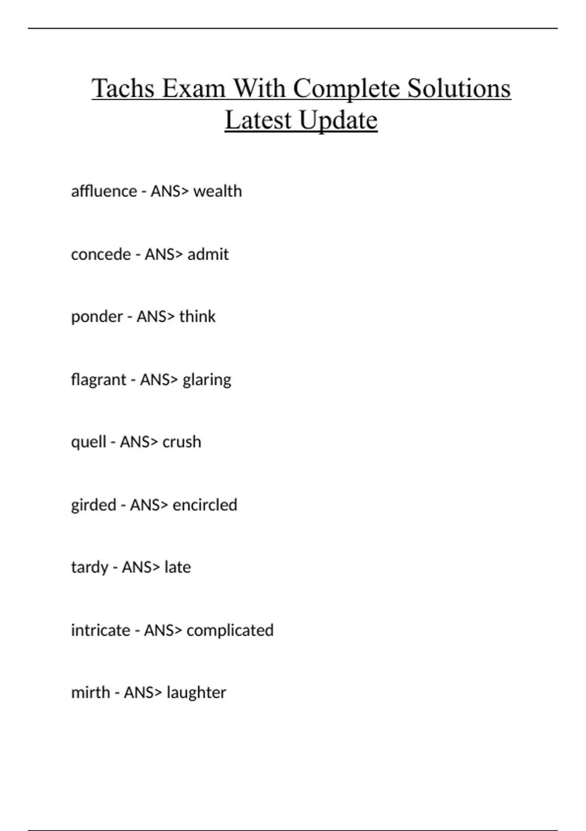 Tachs Exam With Complete Solutions Latest Update - TACHS - Stuvia US