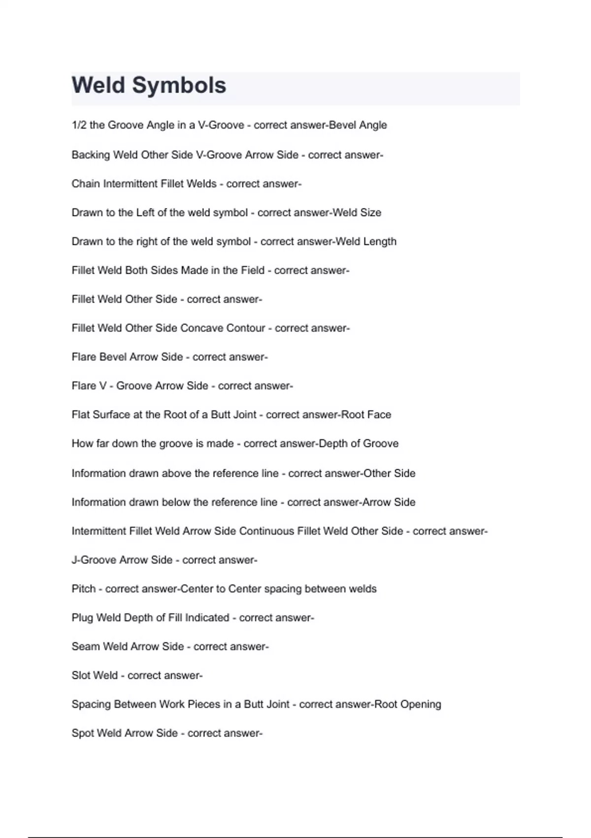 Weld Symbols QUESTIONS AND ANSWERS - WELDING SYMBOLS - Stuvia US