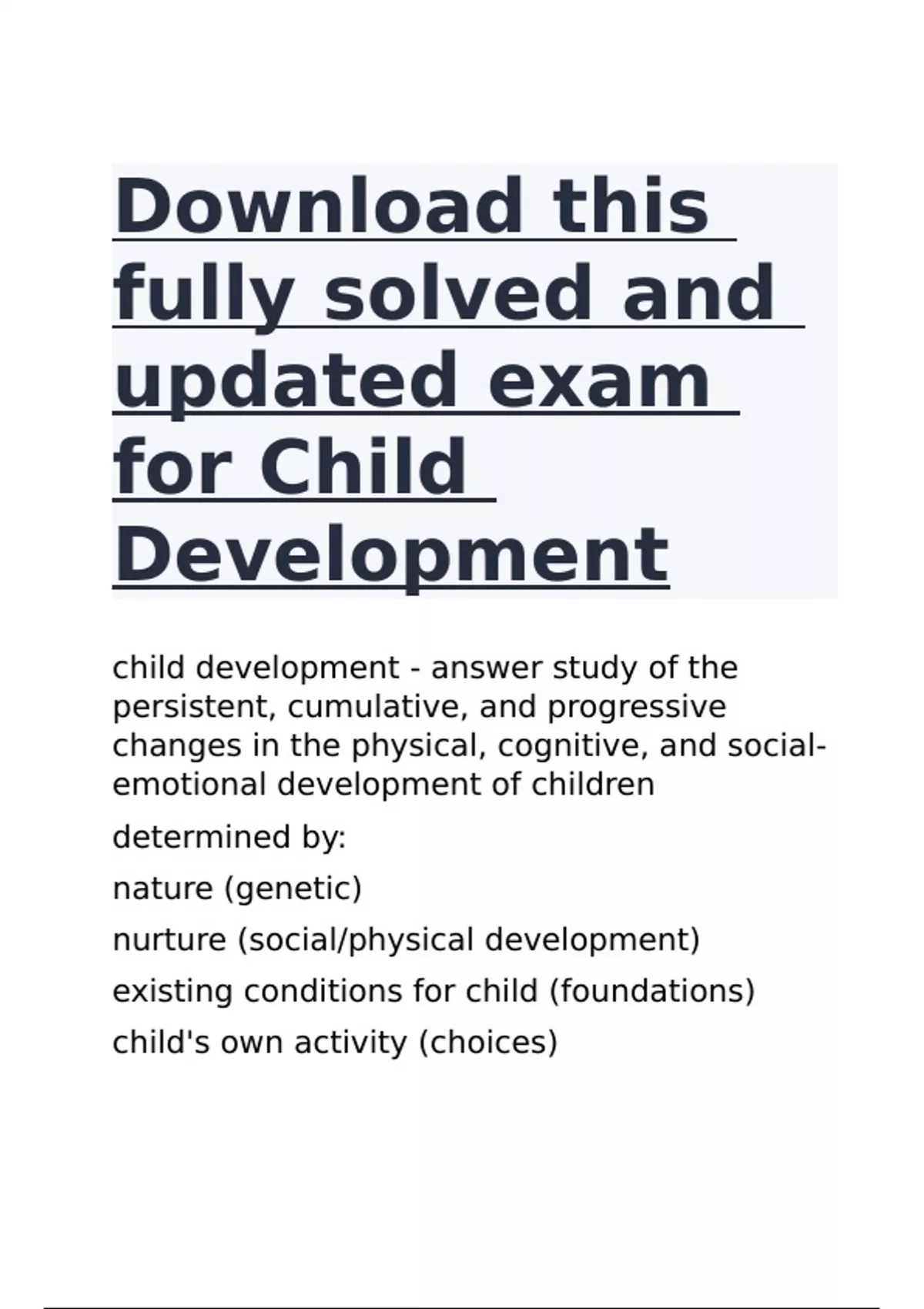 Download this fully solved and updated exam for Child Development ...