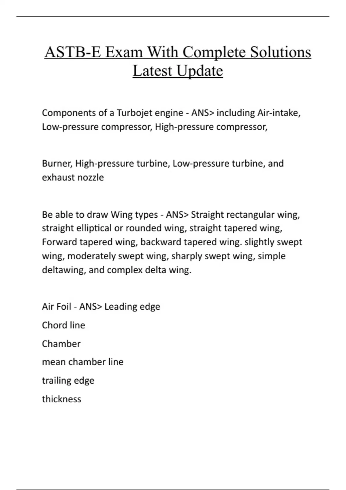 ASTB-E Exam With Complete Solutions Latest Update - ASTB-E - Stuvia US