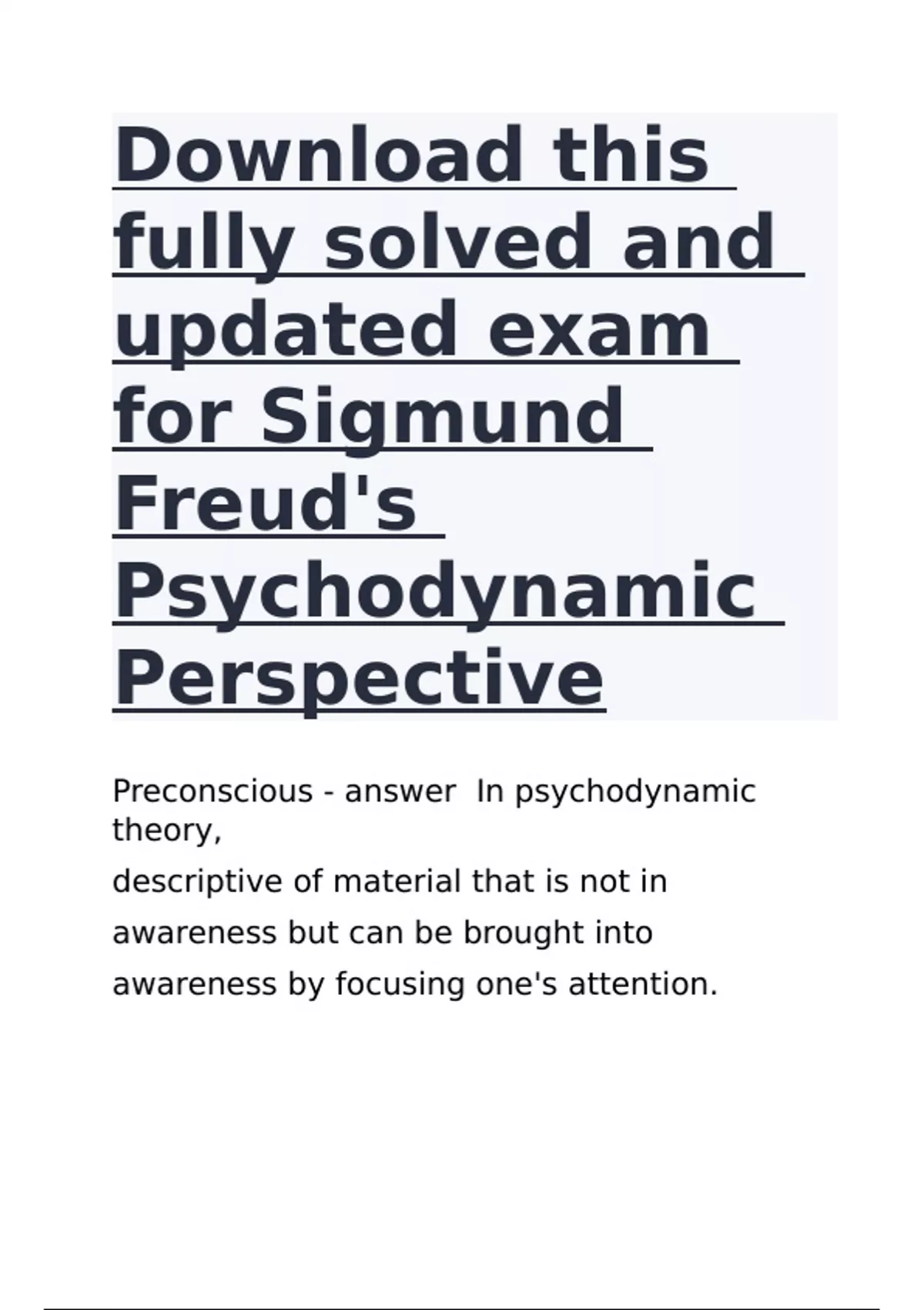 Download this fully solved and updated exam for Sigmund Freud's ...