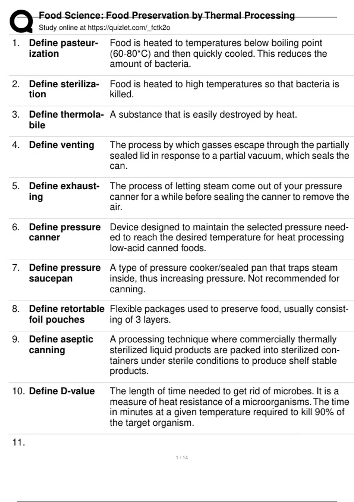 FOOD SCIENCE FOOD PRESERVATION BY THERMAL PROCESSING EXAM WITH 100% ...