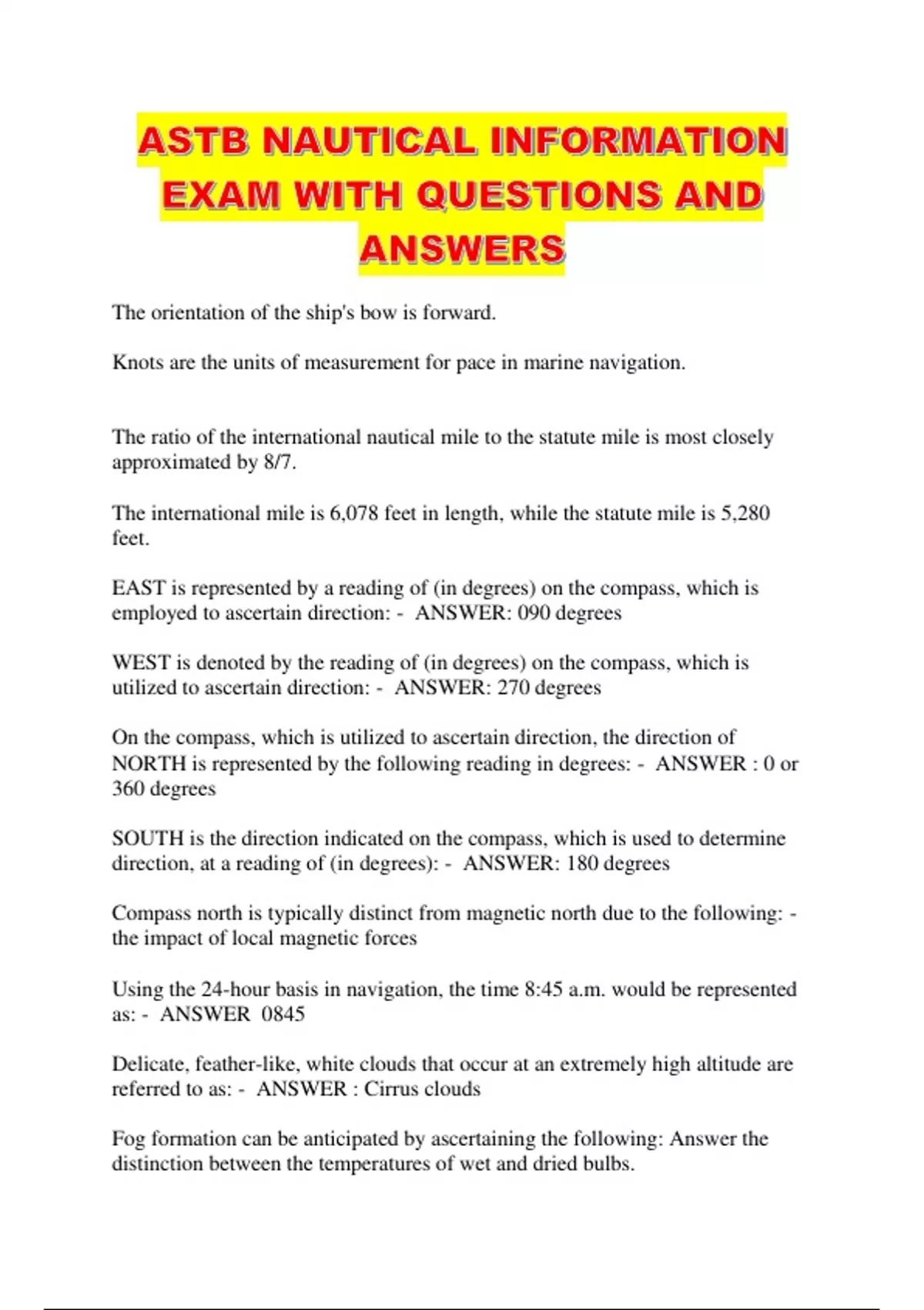 ASTB NAUTICAL INFORMATION EXAM WITH QUESTIONS AND ANSWERS - ASTB ...