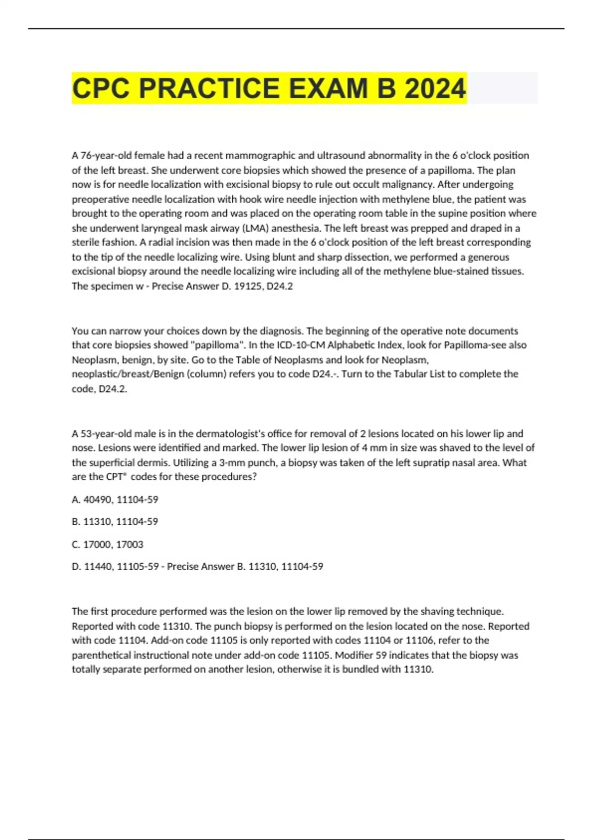 CPC PRACTICE EXAM B 2024 - CPC - Stuvia US