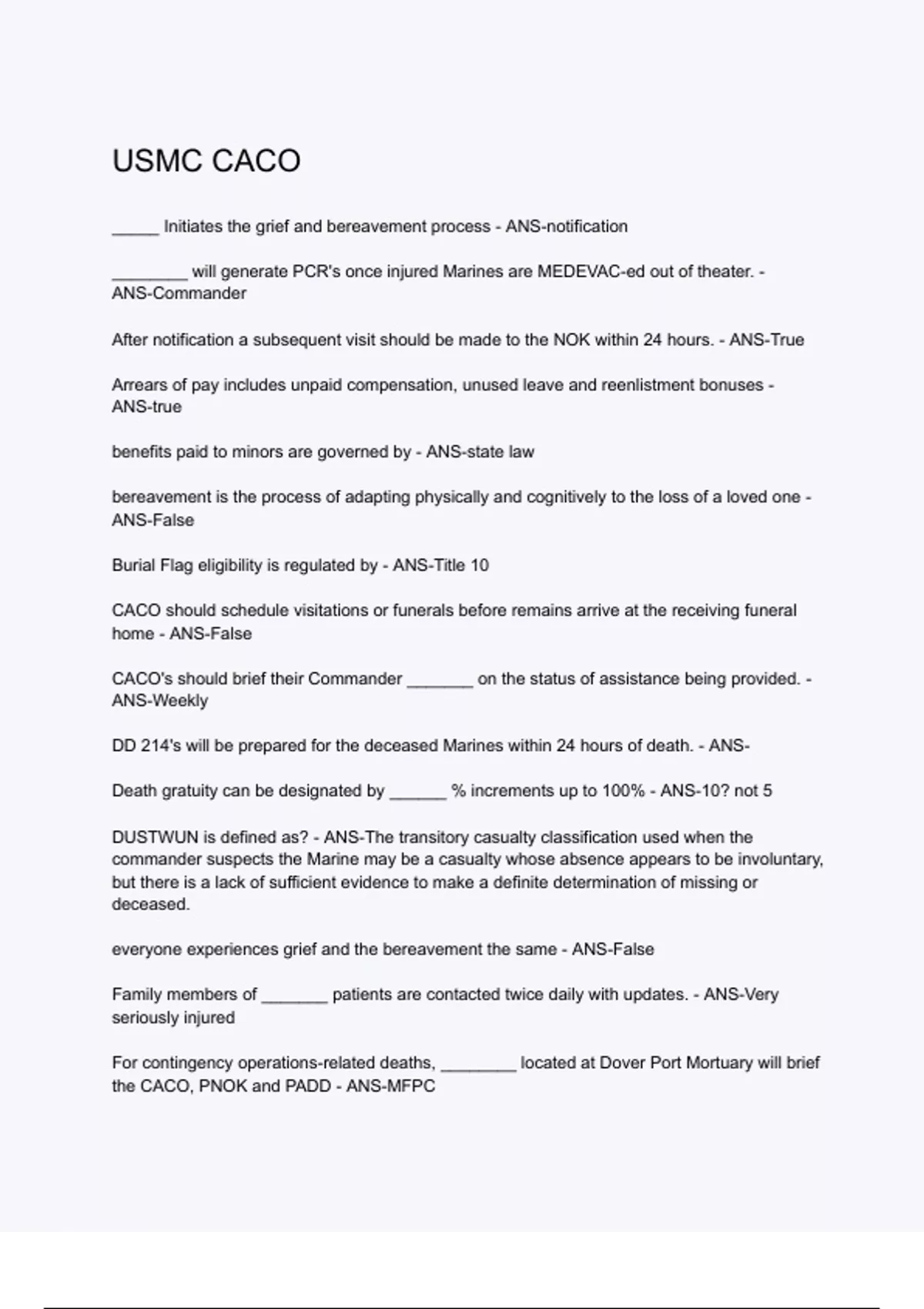 USMC CACO - PTCB PRACTICE - Stuvia